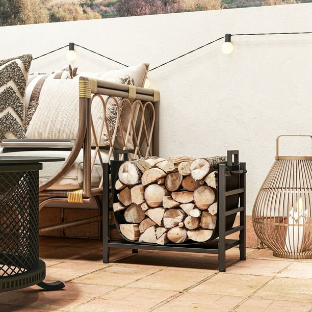 Outsunny Firewood Rack with Log Carrier, Heavy Duty Wood Storage Rack ...