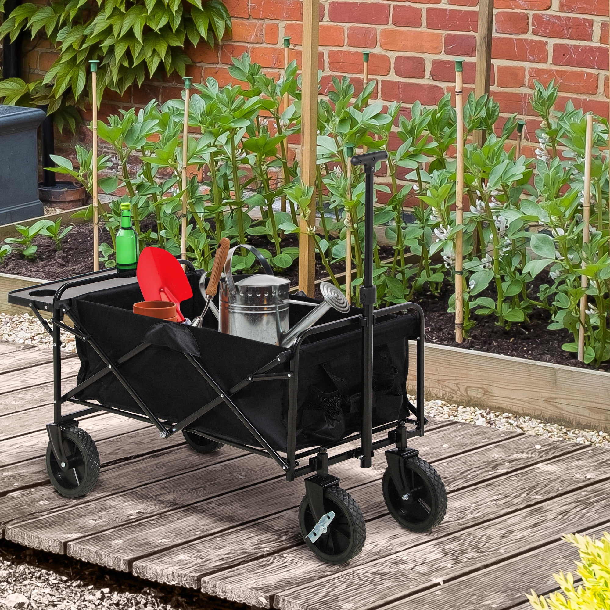 Outsunny Collapsible Wagon, Graden Carts with Wheels, Adjustable Handle ...