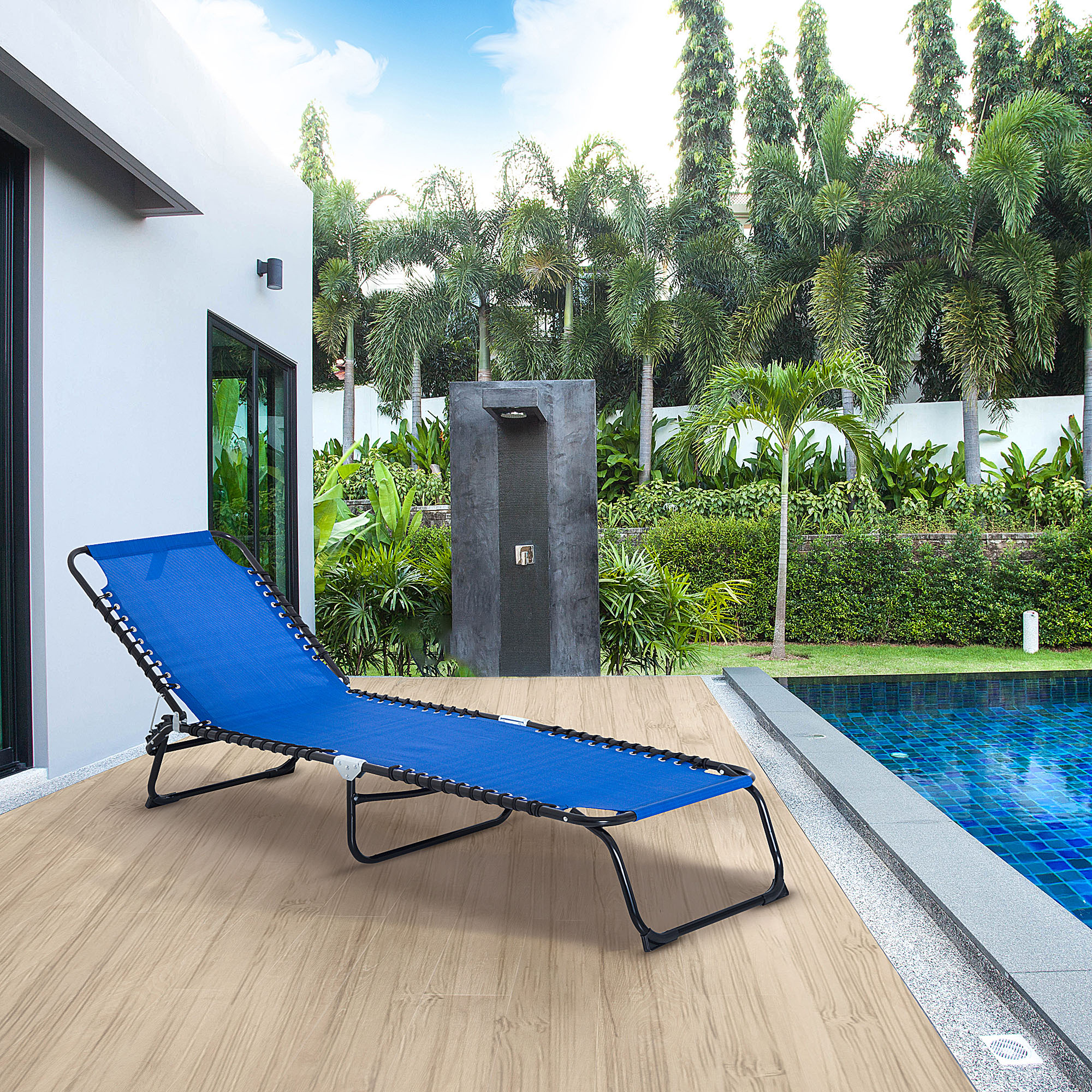 Outsunny Folding Beach Chair Chaise Lounge 3 Adjustable Positions, Dark ...