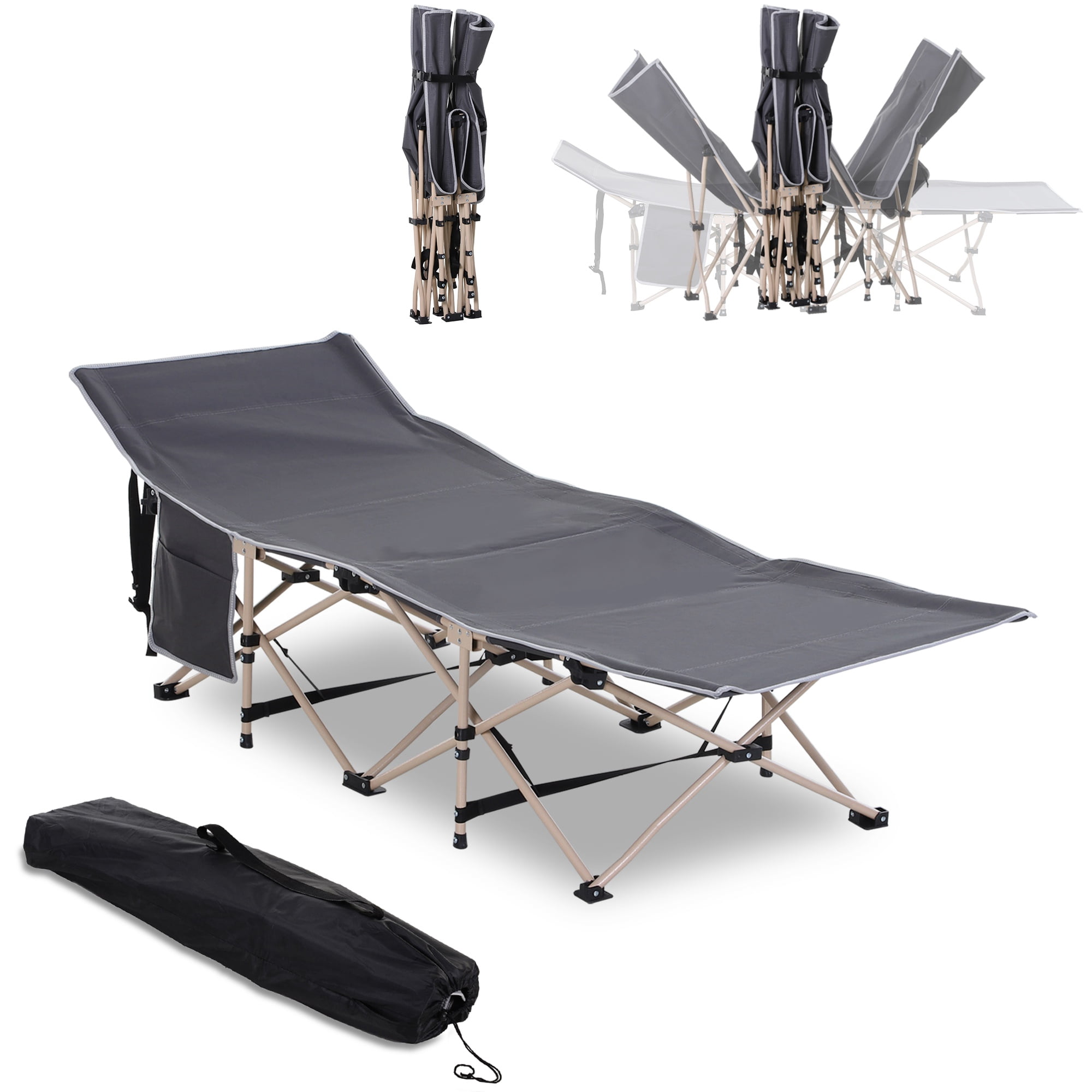 Outsunny Folding Camping Cot for Adults with Carry Bag,Side Pocket ...