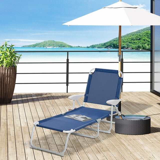 Outsunny Foldable Outdoor Lounge Chair, 4-Position Adjustable for Beach ...