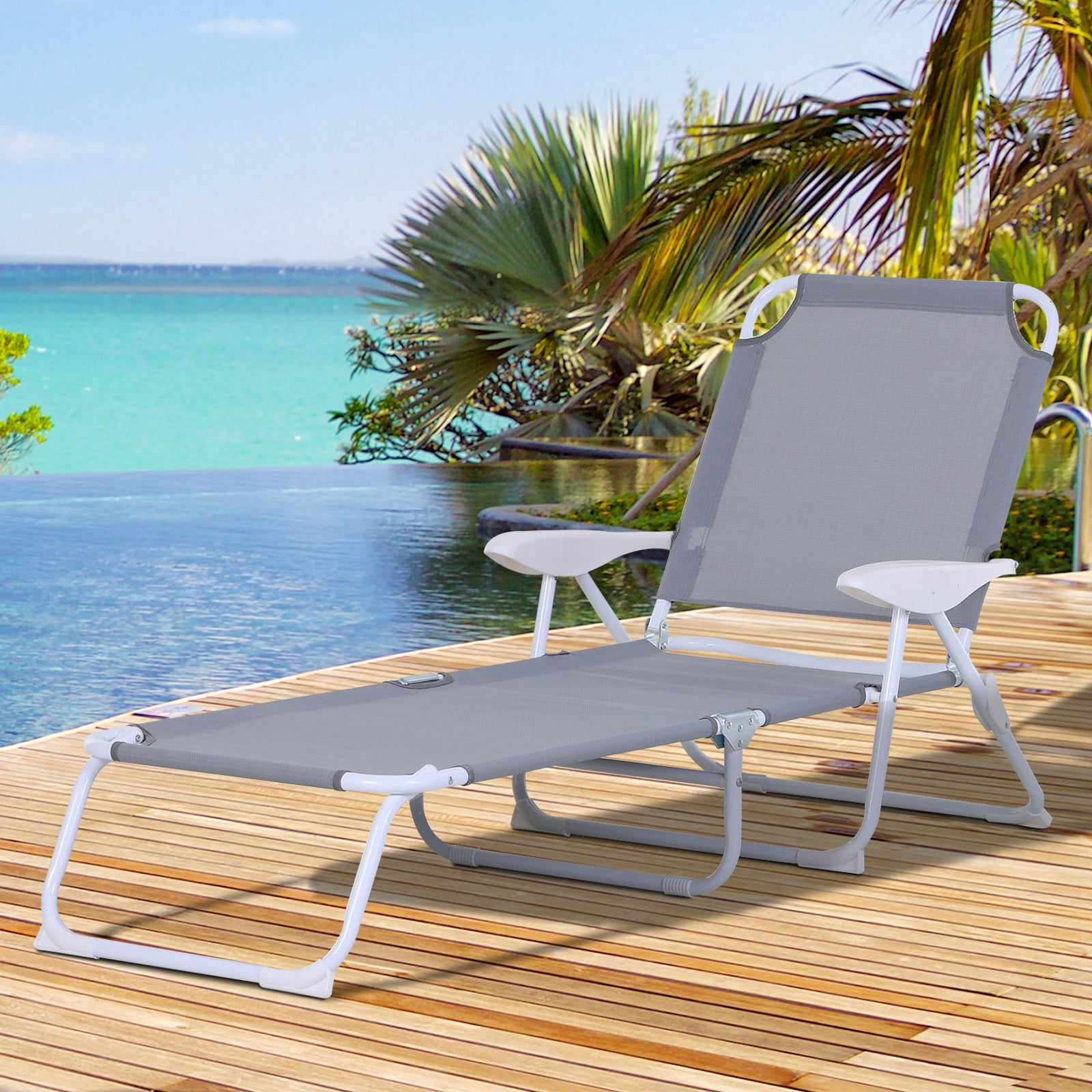 Outsunny, Folding Chaise Lounge, 4-Position Adjustable, Gray - Walmart.com