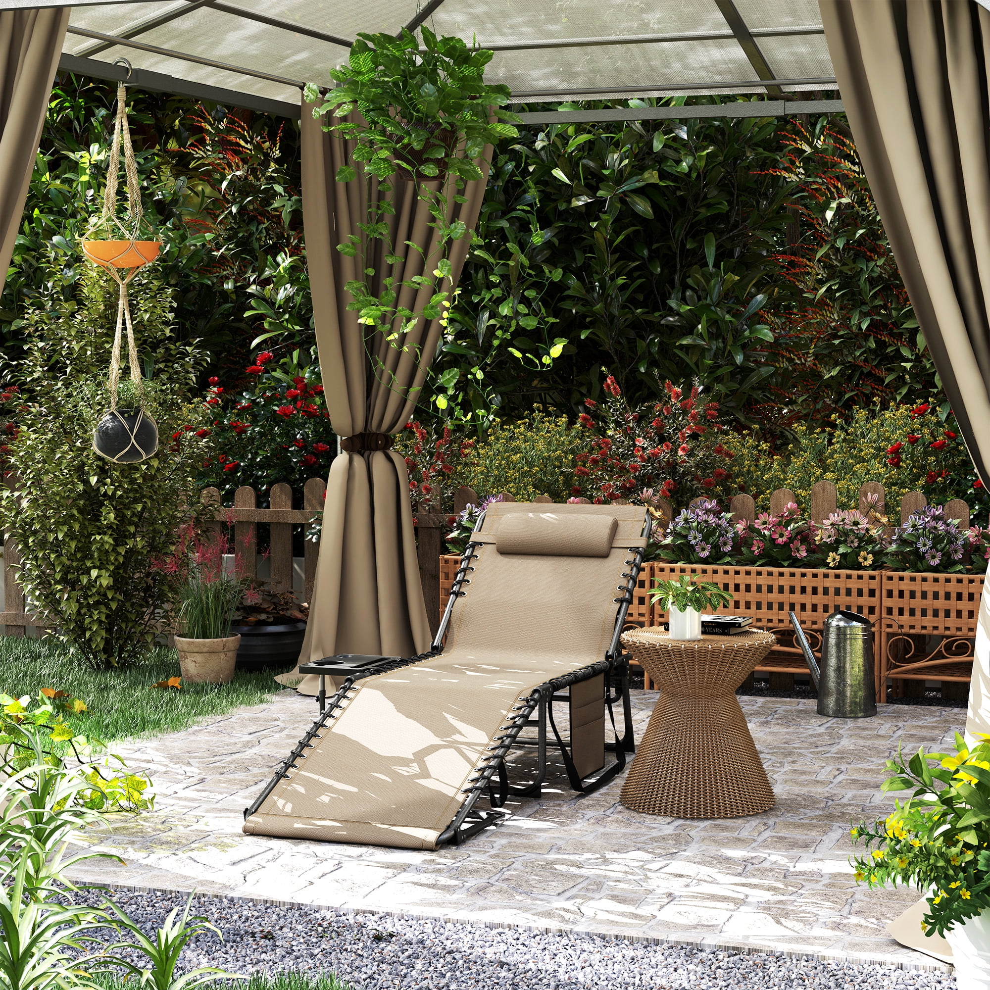 Outsunny Folding Chaise Lounge Chair Outdoor Tanning Chair with 5-Level ...