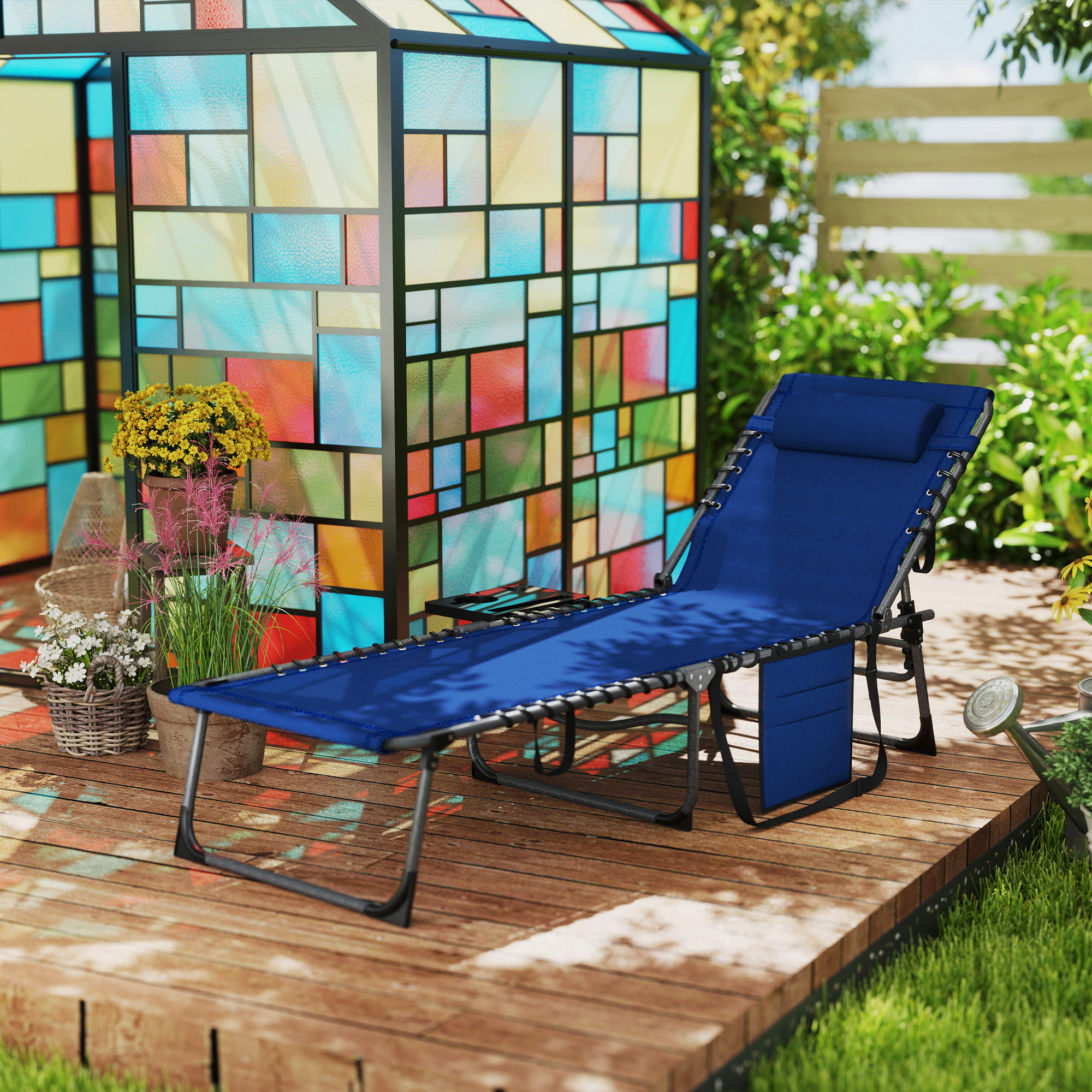 Outsunny Folding Chaise Lounge Chair, 5-Level Adjustable Back, Side ...