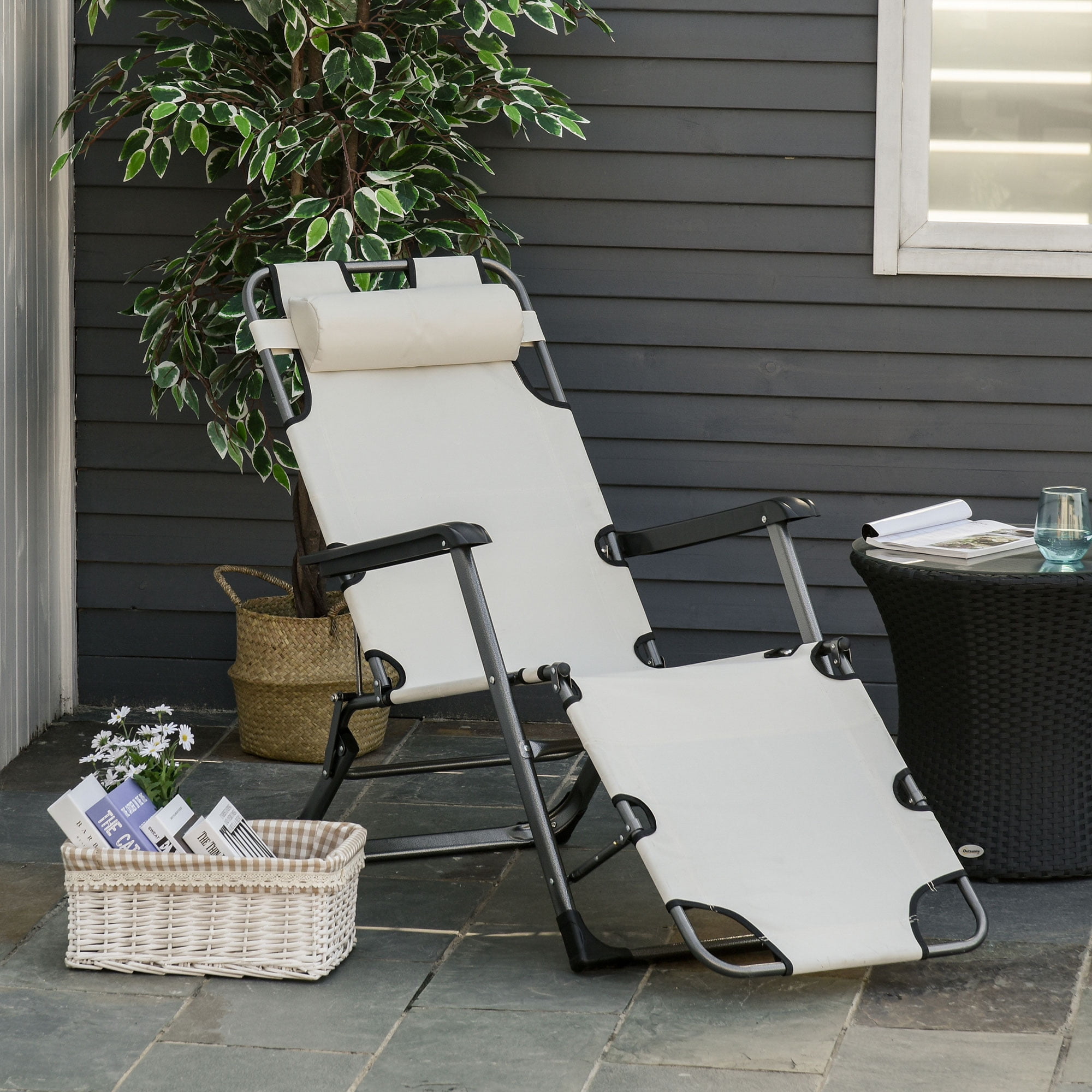 Outsunny Folding Chaise Lounge Chair for Outside, 2-in-1 Tanning Chair ...