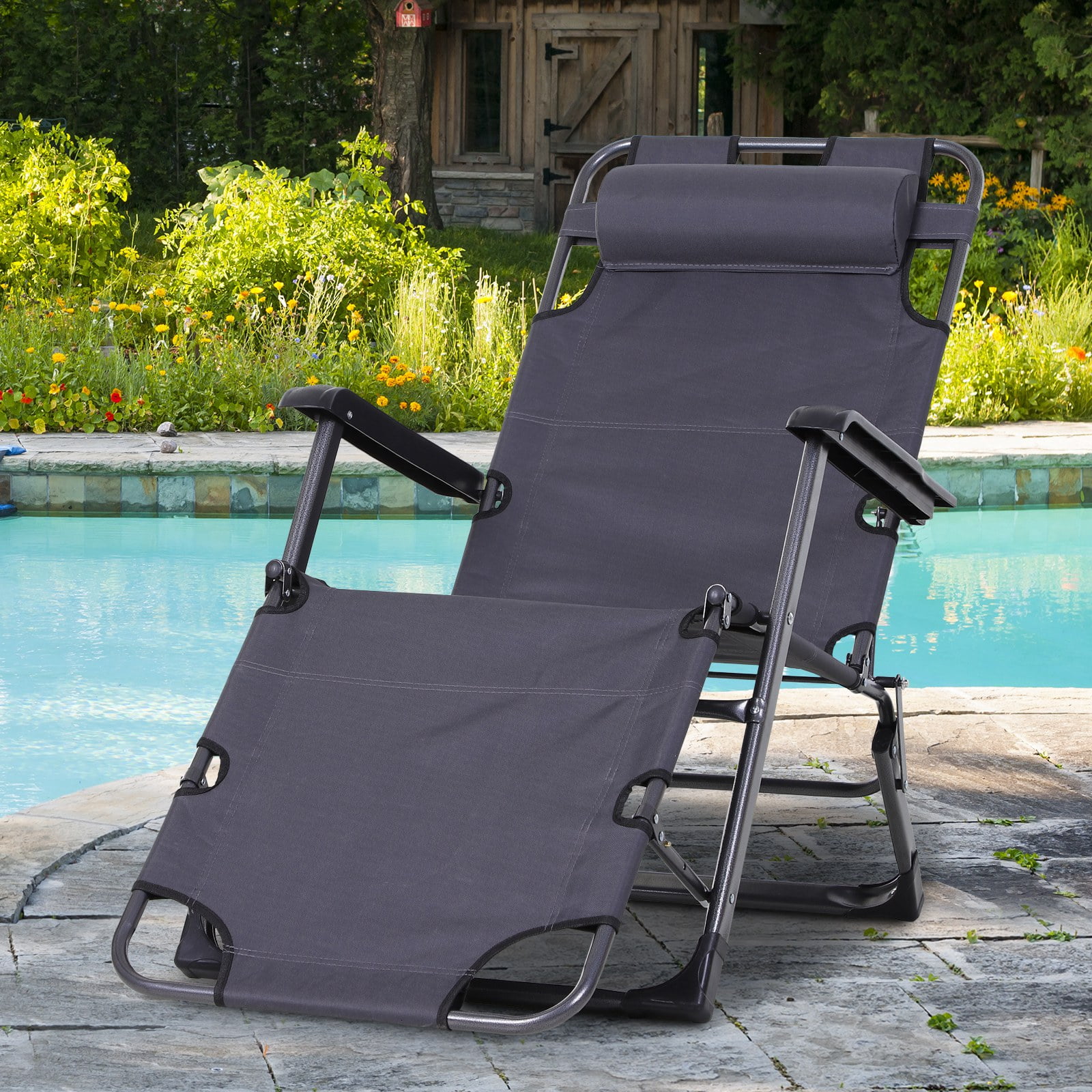 Outsunny Folding Chaise Lounge Chair for Outside, 2-in-1 Tanning Chair ...