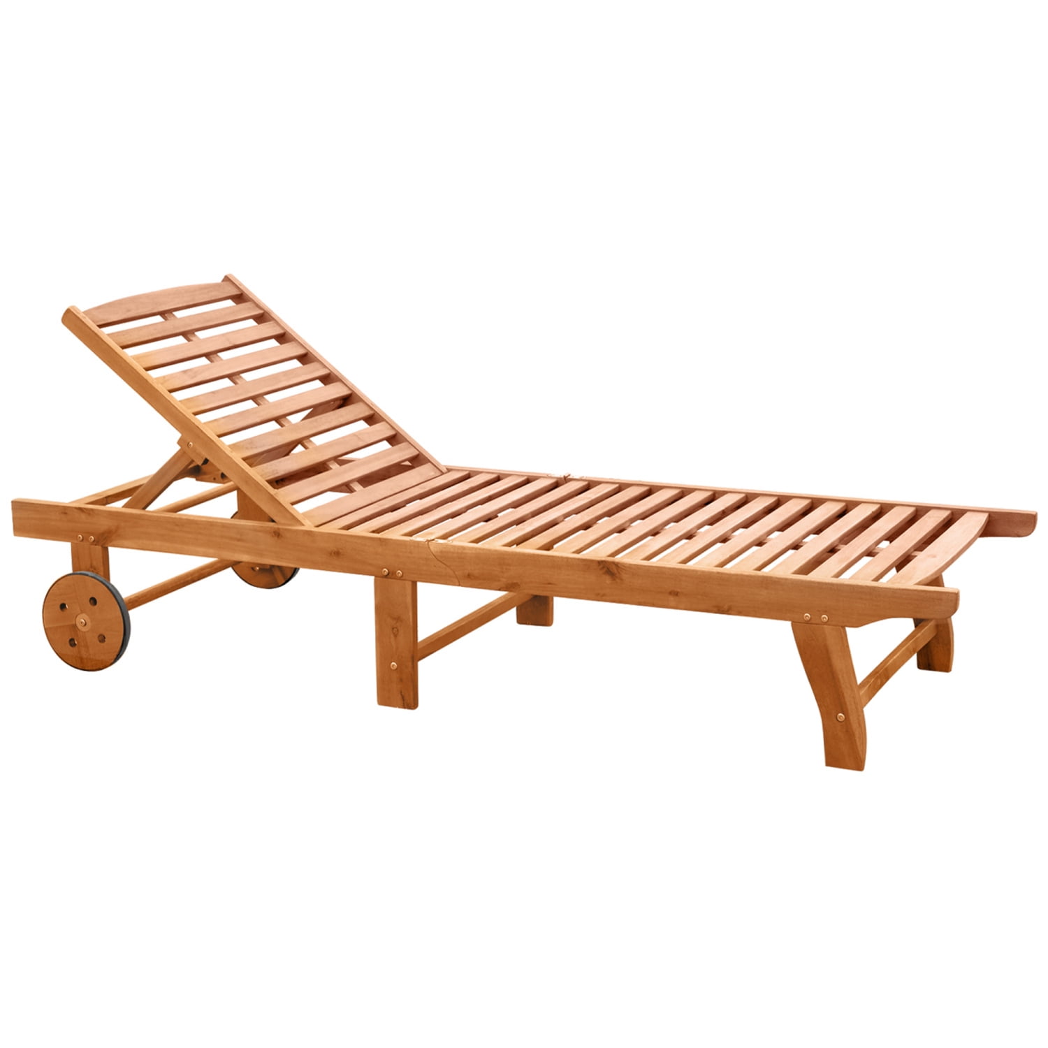 Outsunny Folding Chaise Lounge Recliner Chair with Wheels Acacia Wood ...