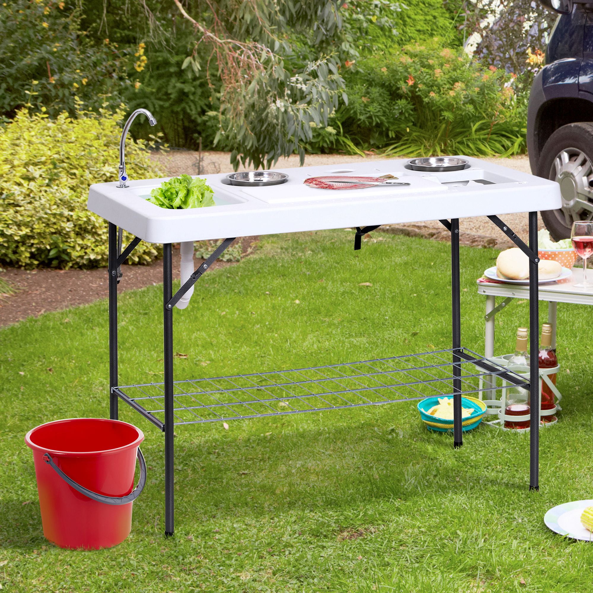 Outsunny Outdoor Kitchen Station: Portable Folding Fish Fillet & Prep ...