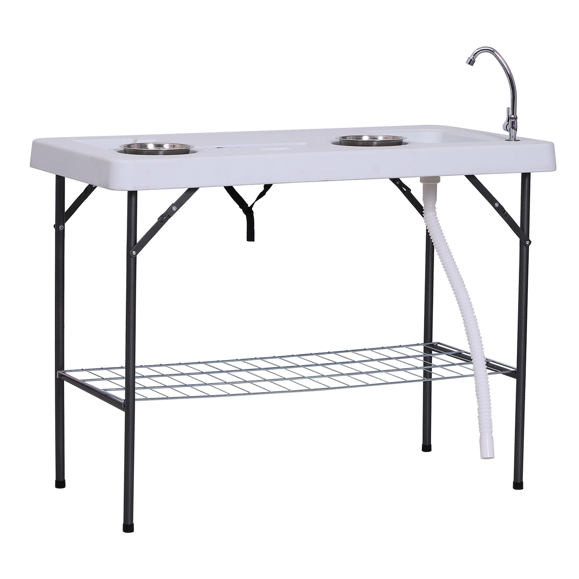 Outsunny Folding Fish Cleaning Table with Sink, Portable Camping Table ...