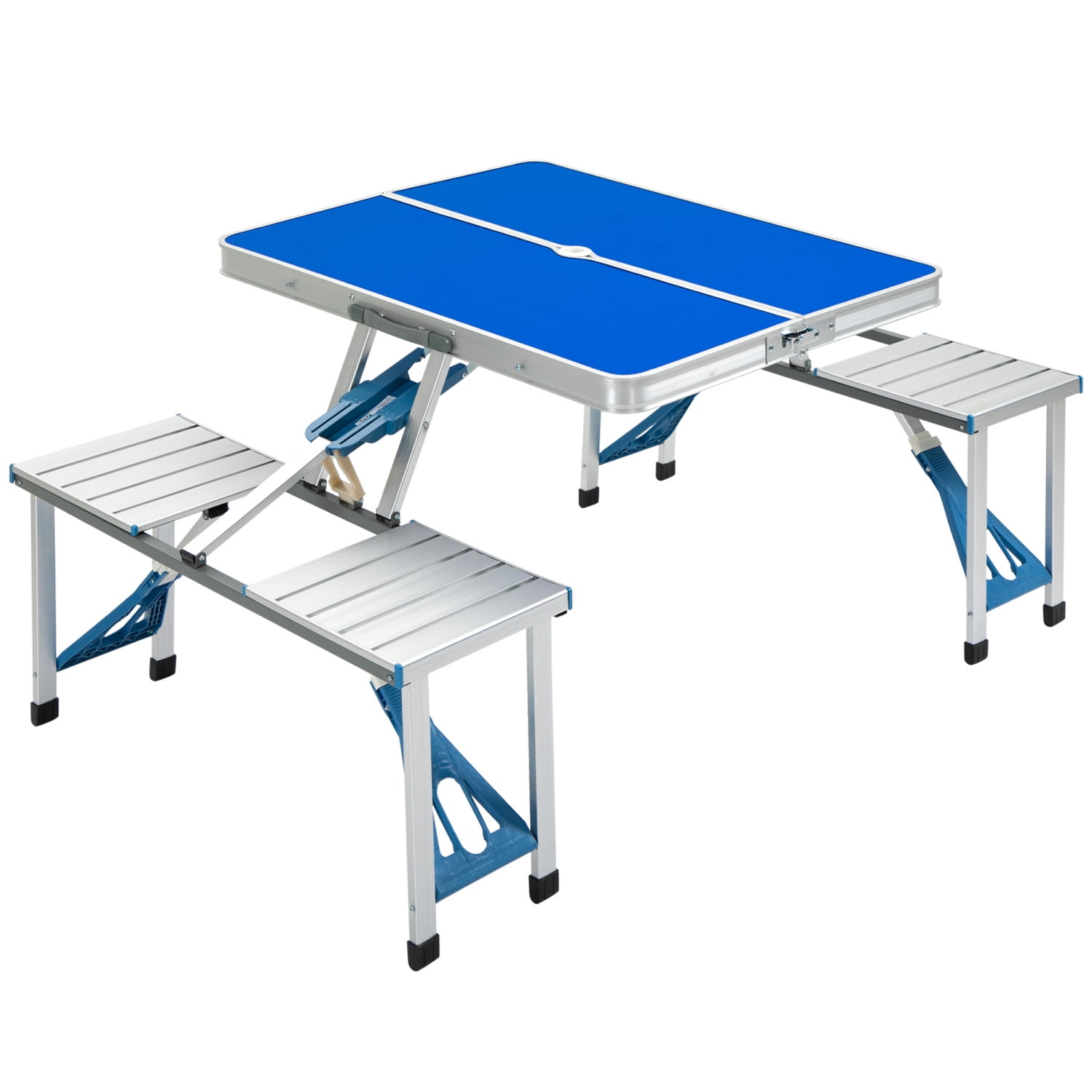 Outsunny Folding Picnic Table with Umbrella Hole Aluminum Suitcase ...