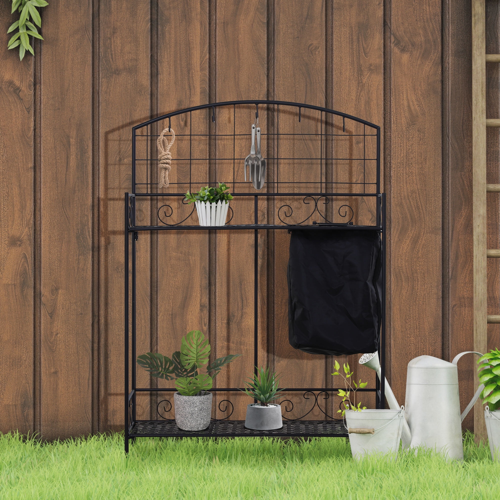 Outsunny Outdoor Folding Potting Bench, Metal Workstation with Bag ...