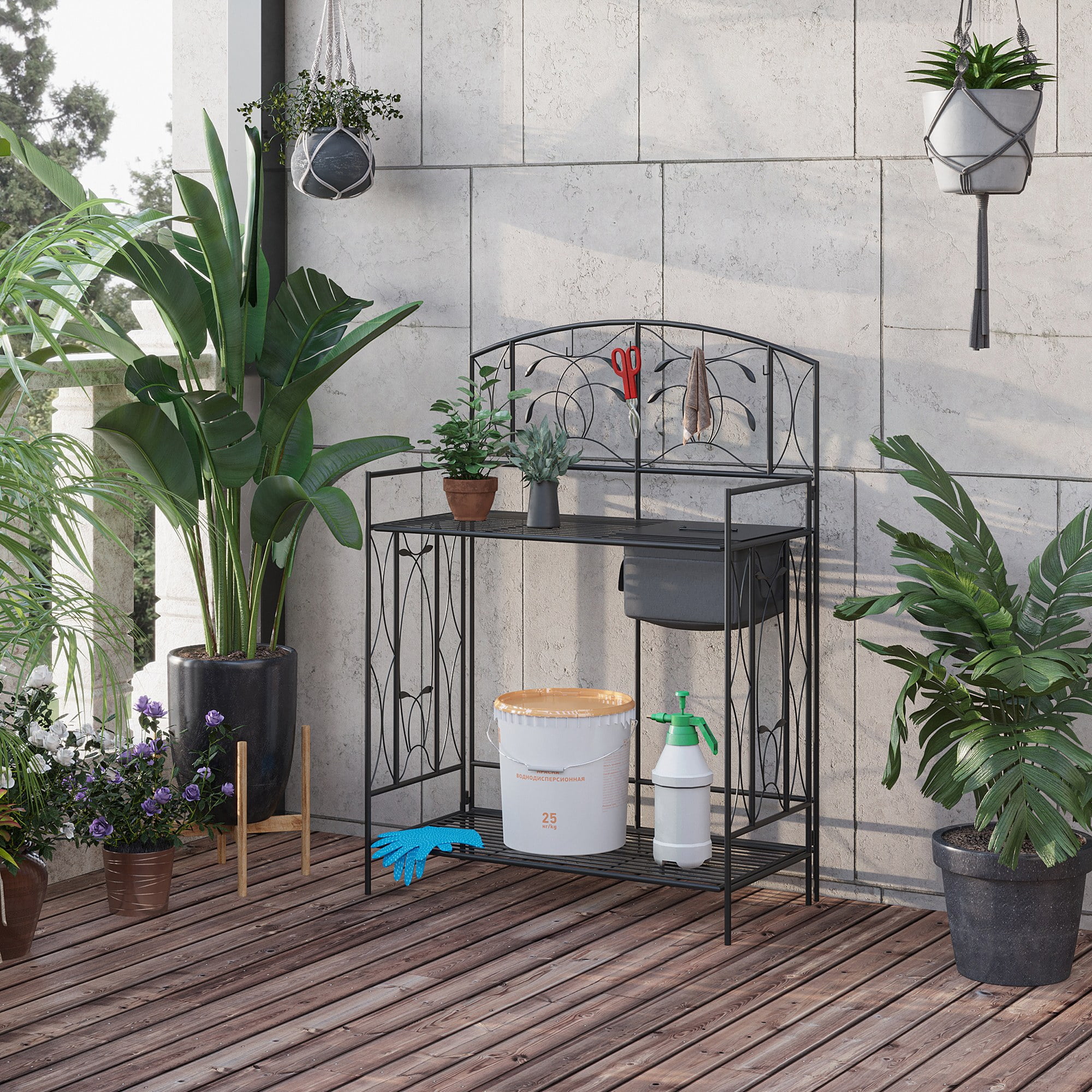 Outsunny Outdoor Garden Storage, Folding Potting Bench Table with Built ...