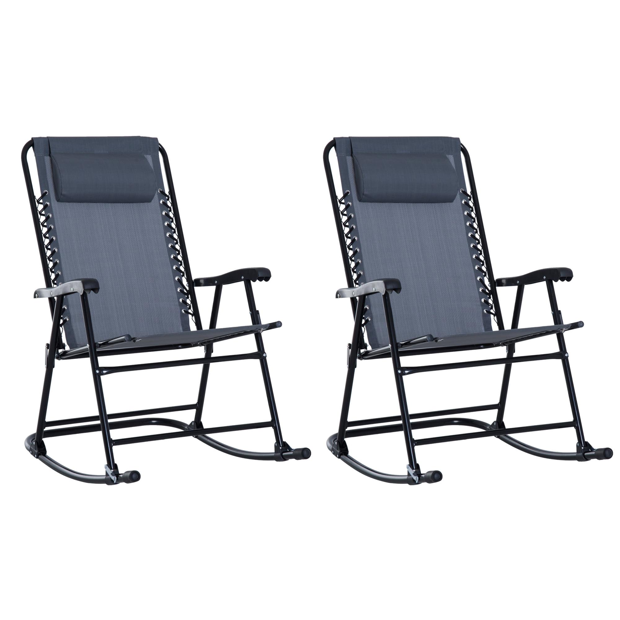 Outsunny Folding Rocking Chairs, Outdoor Camping Chairs w/ Headrests ...