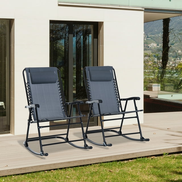 Outsunny Portable Foldable Rocking Chairs, Outdoor Lawn Outside Rockers ...