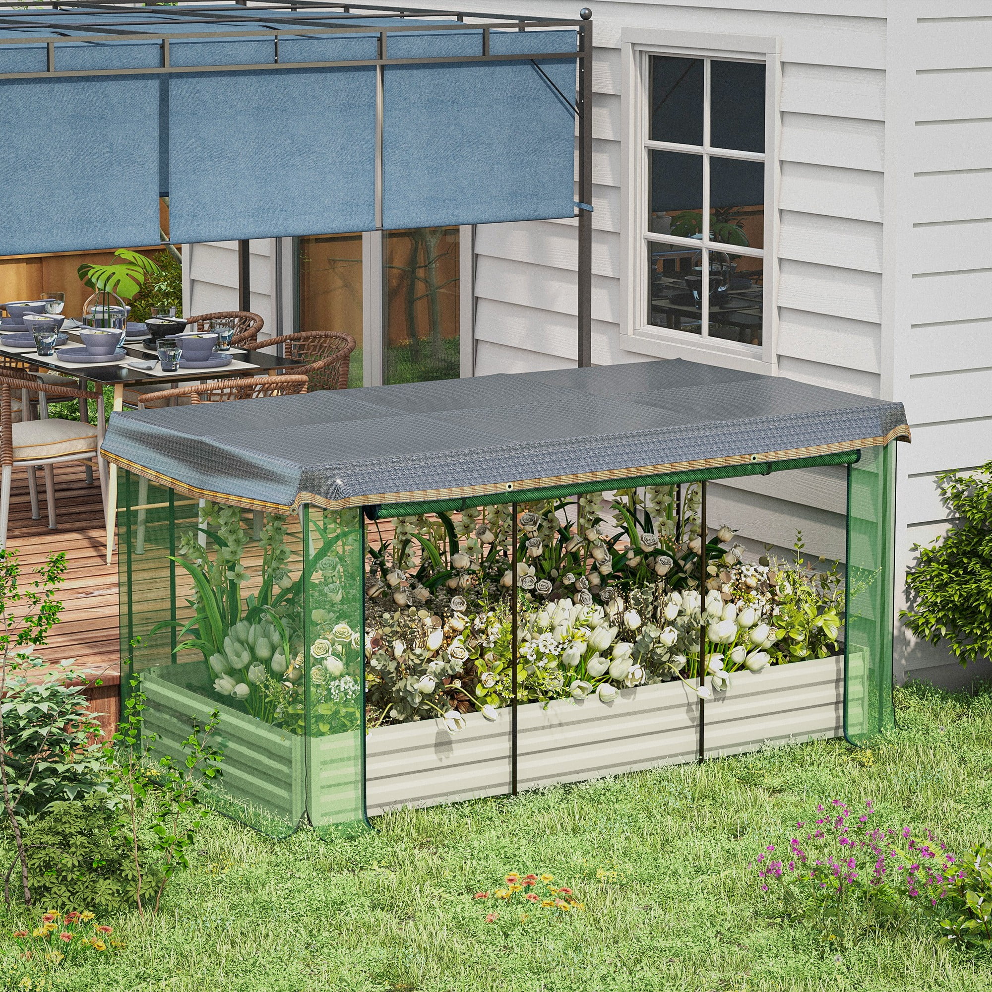 Outsunny Galvanized Metal Steel Raised Garden Bed Kit with Crop Cage ...