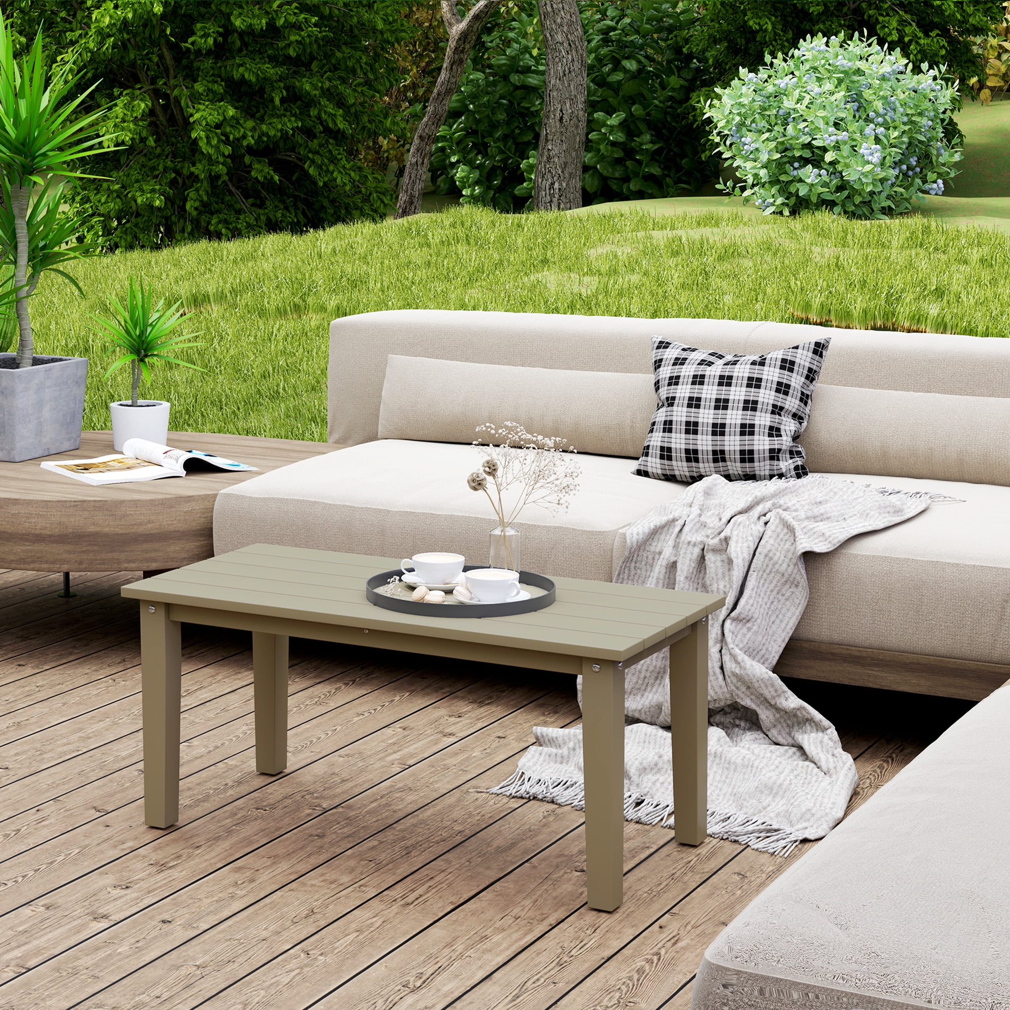 Outsunny HDPE Outdoor Coffee Table, Rectangle All-Weather Patio Coffee ...