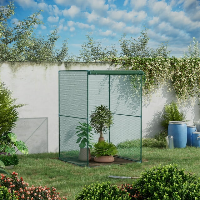 Outsunny 4' x 4' Walk-in Crop Cage, Plant Protectors with Door, Dark ...