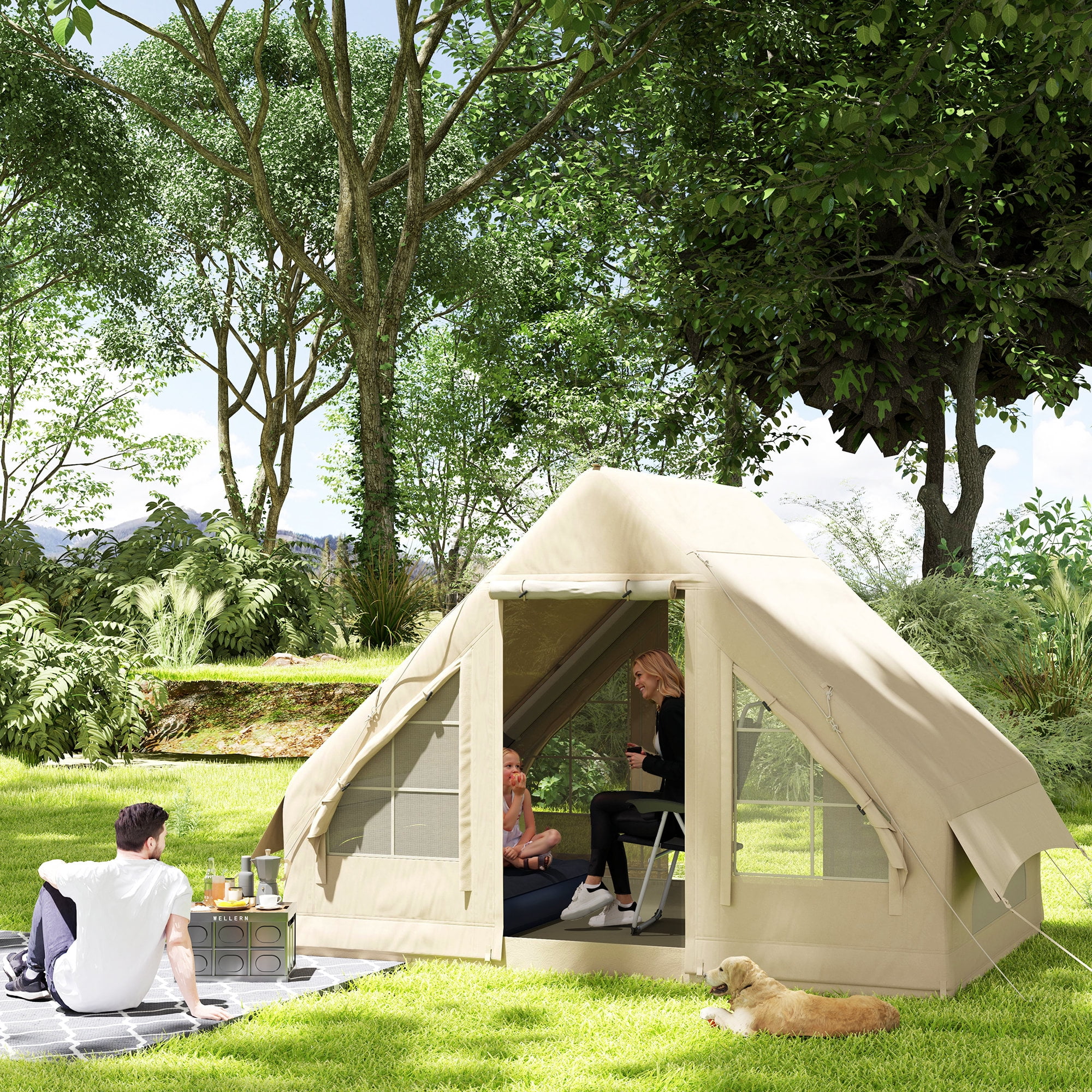 Outsunny Inflatable Camping Tent with Hand Pump, Easy Setup, 4 Season ...