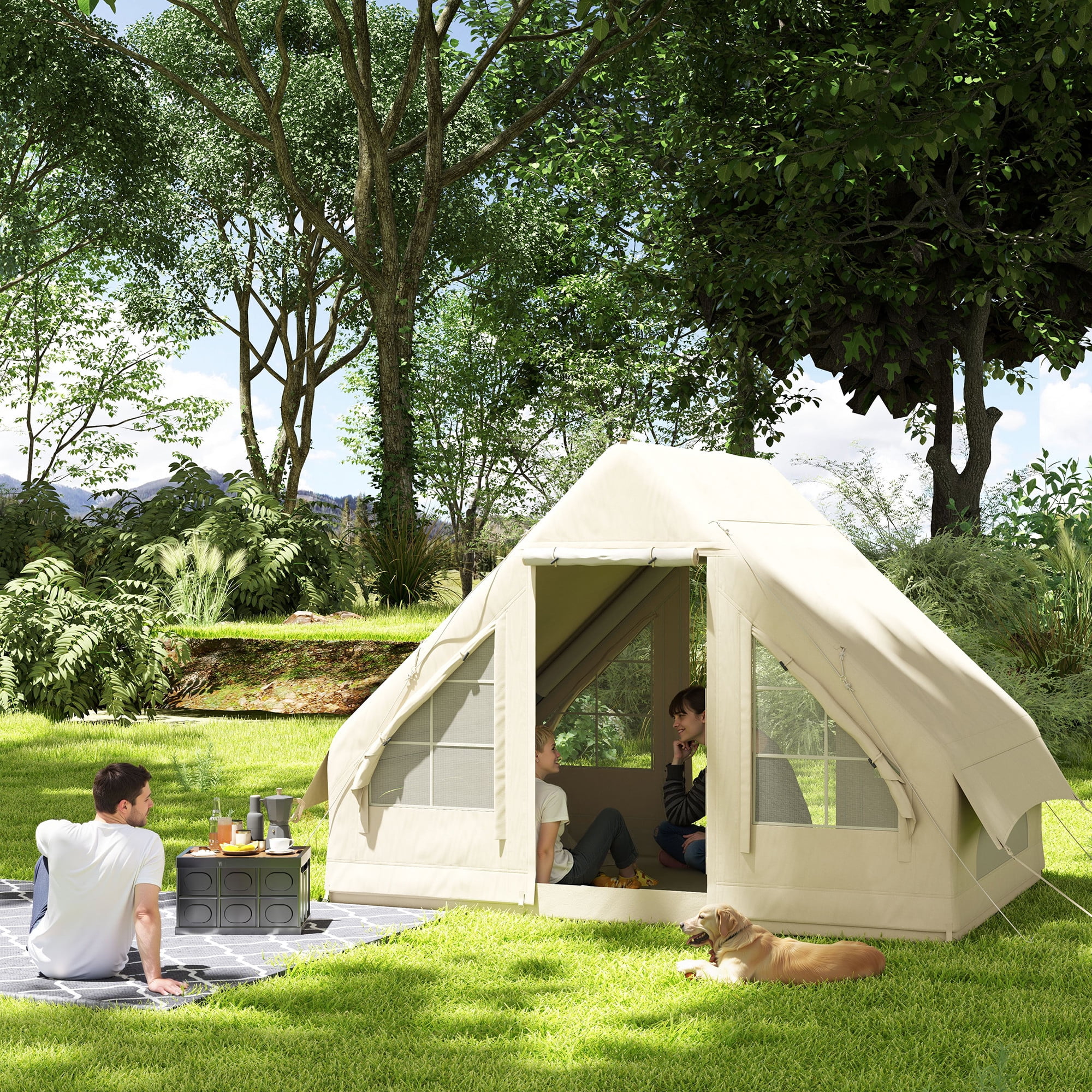 Outsunny Inflatable Camping Tent with Hand Pump, Easy Setup, 4 Season ...