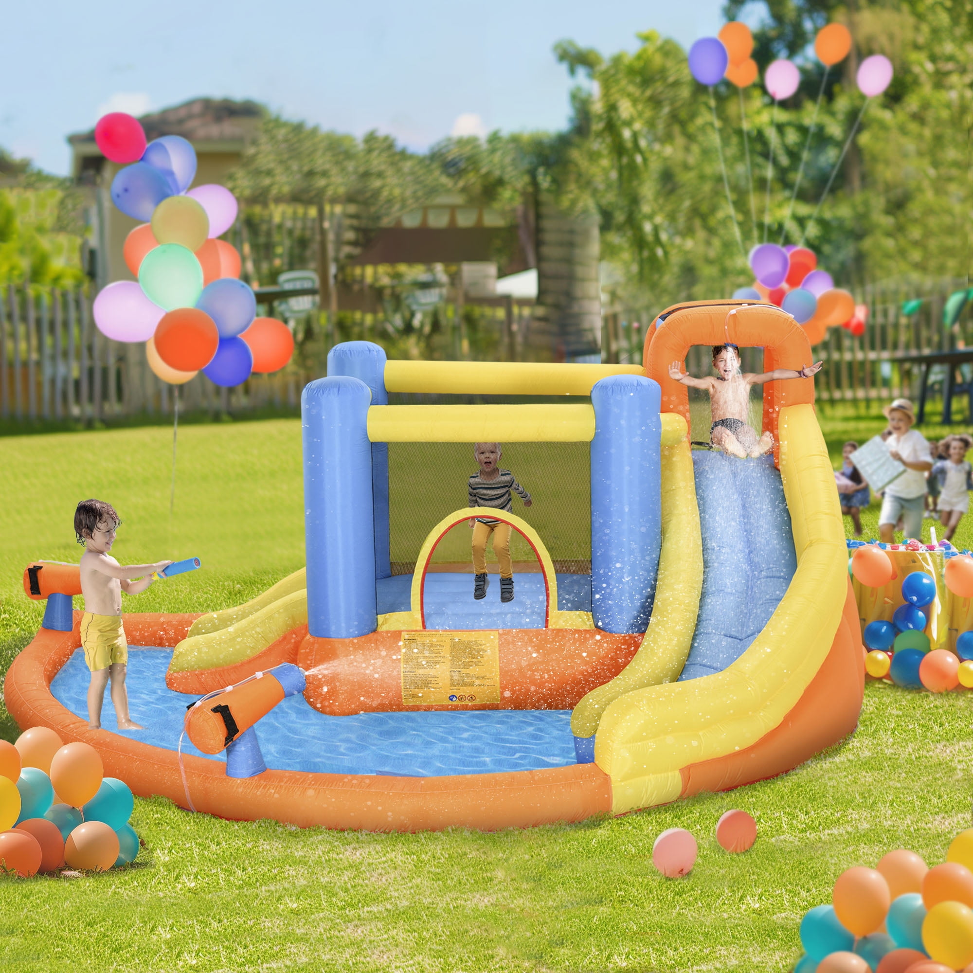 Outsunny 5-in-1 Kids Bounce House Inflatable Water Slide Jump Castle ...