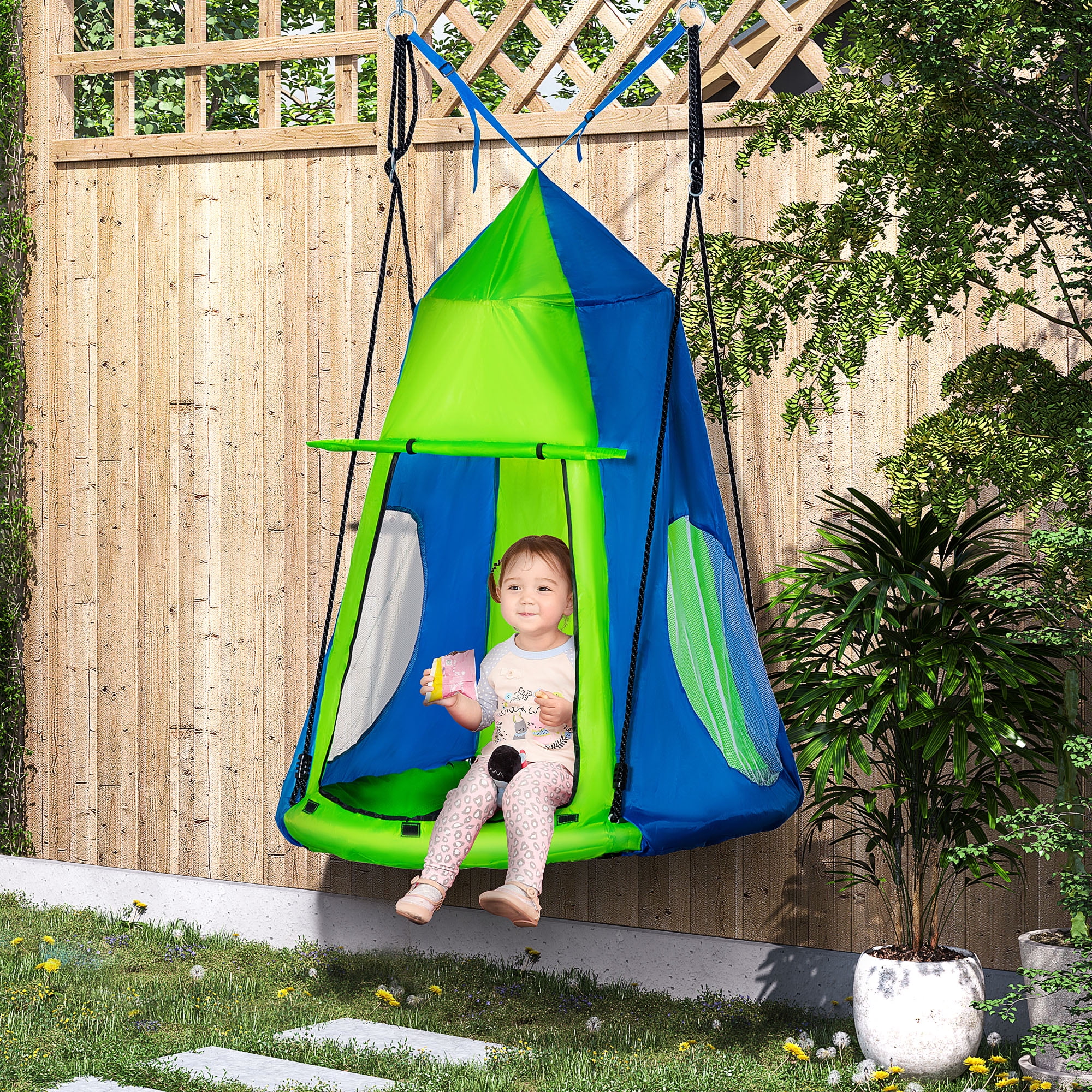 Outsunny Kids Hanging Tree Swing Tent for Backyard, Waterproof Hammock ...
