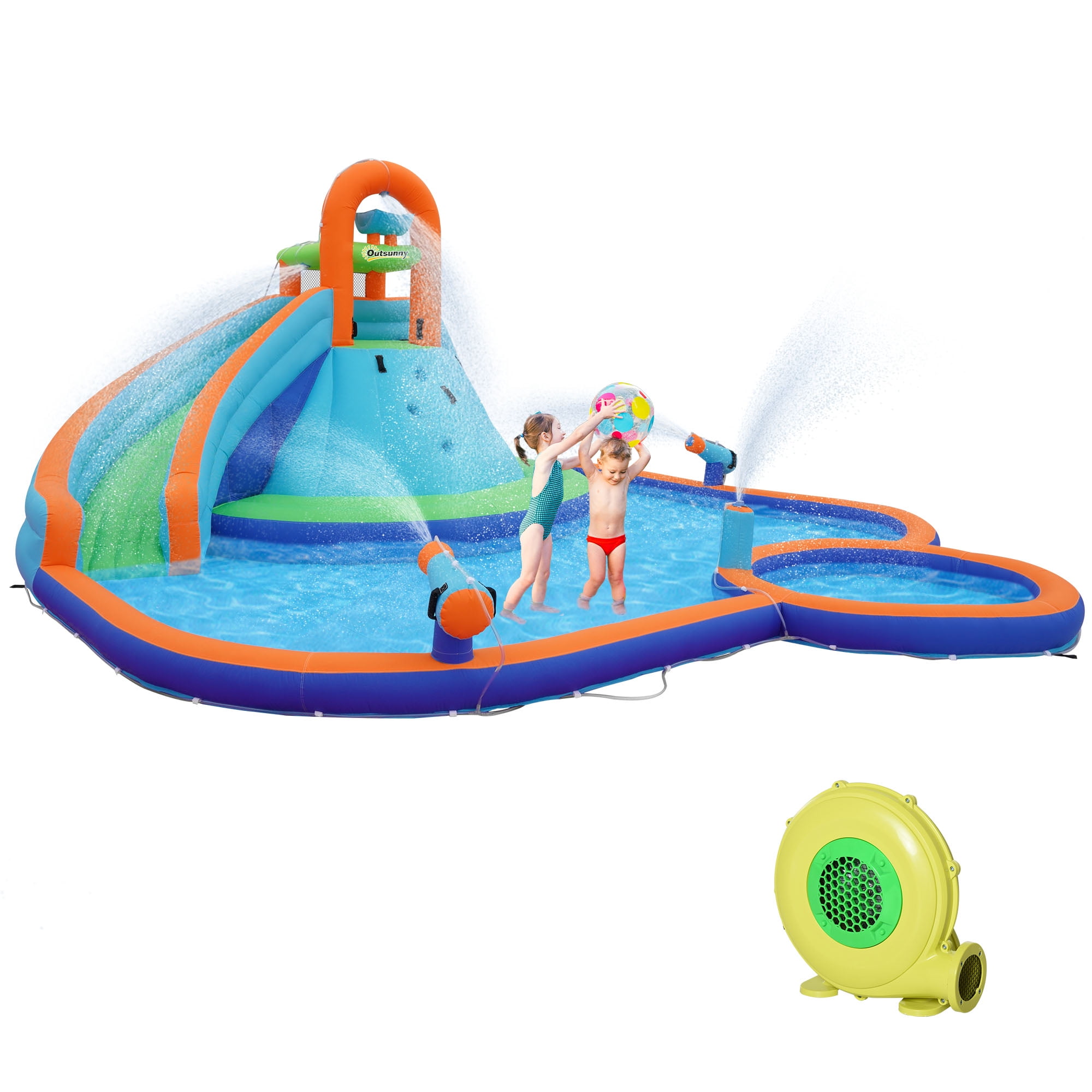 Outsunny Kids Inflatable Water Slide 4-in-1 Bounce House Water Park ...
