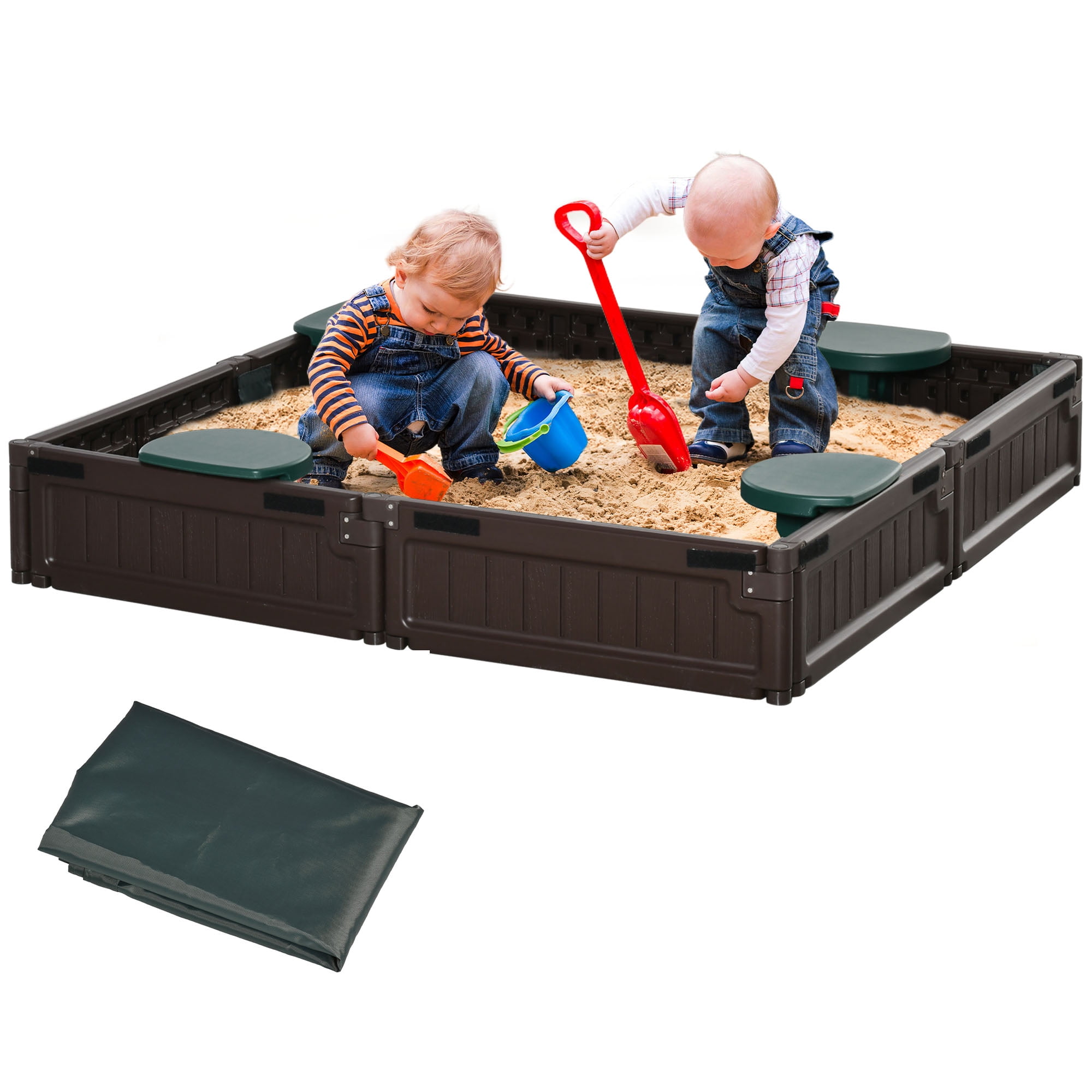 Outsunny Kids Outdoor Sandbox with Cover Garden Bed, Easy Assembly ...