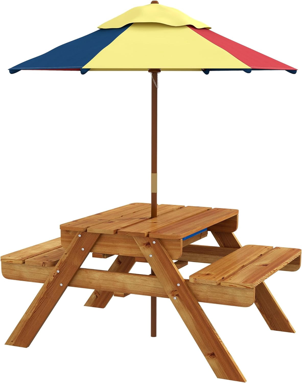 Outsunny Kids Picnic Table with Foldable Umbrella, 3 in 1 Sand and ...
