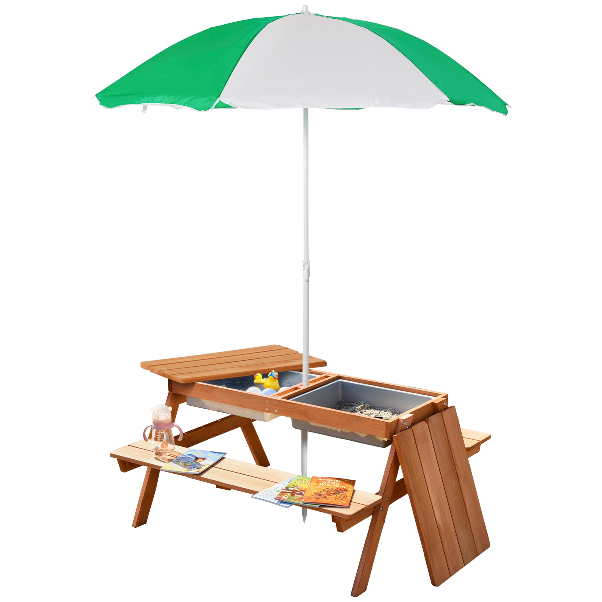 Outsunny Kids Picnic Table with Umbrella and Storage Inside,Sand and ...