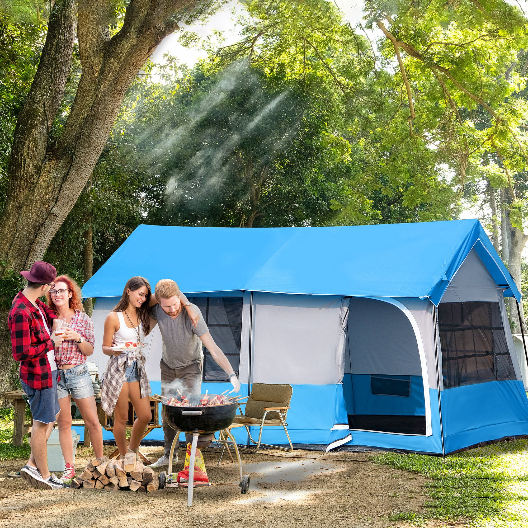Outsunny WaterProof 10-Person Camping Tent, Family Tent with Cool Mesh ...