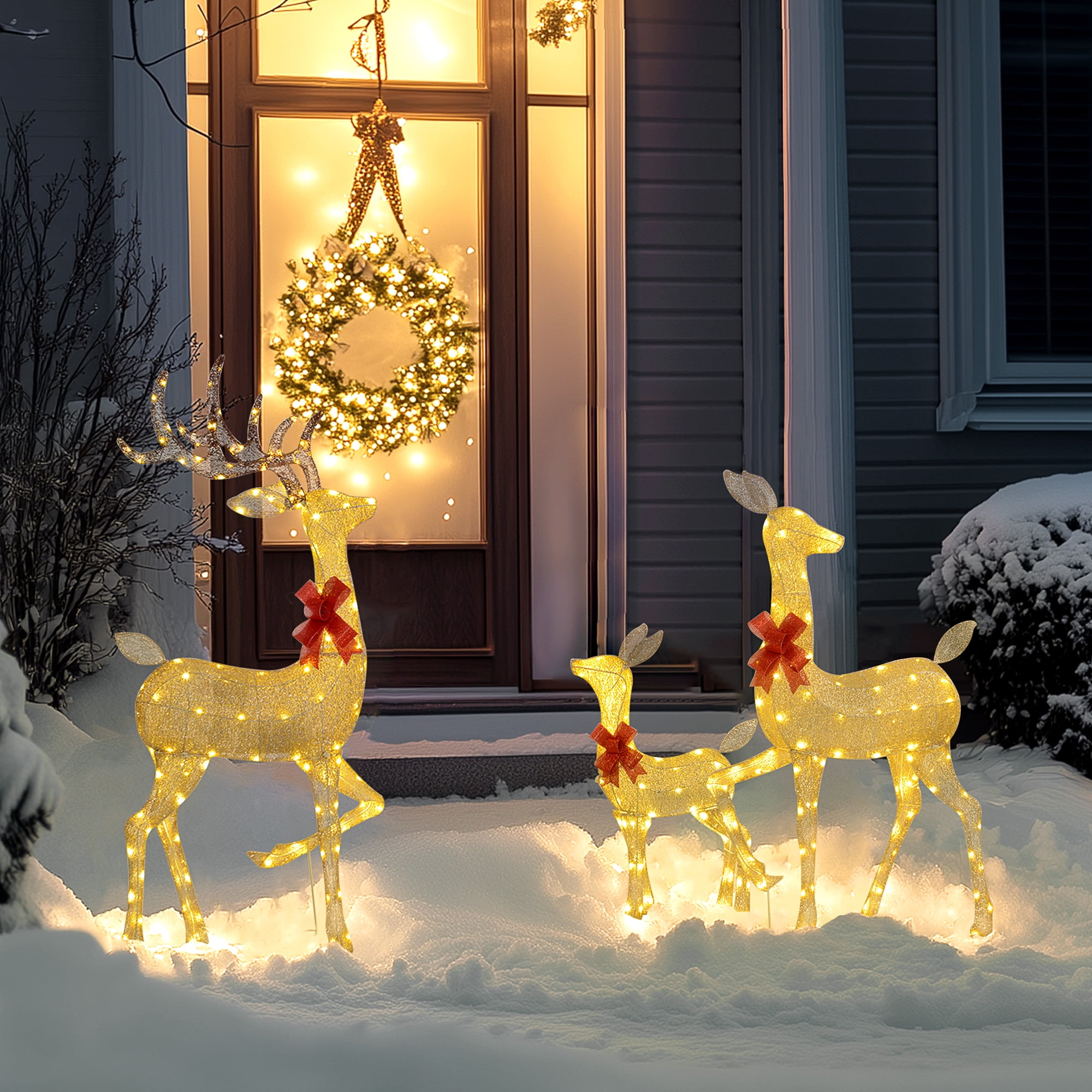 Outsunny Light Up Christmas Deer Family, Set of 3 Lighted Reindeer ...
