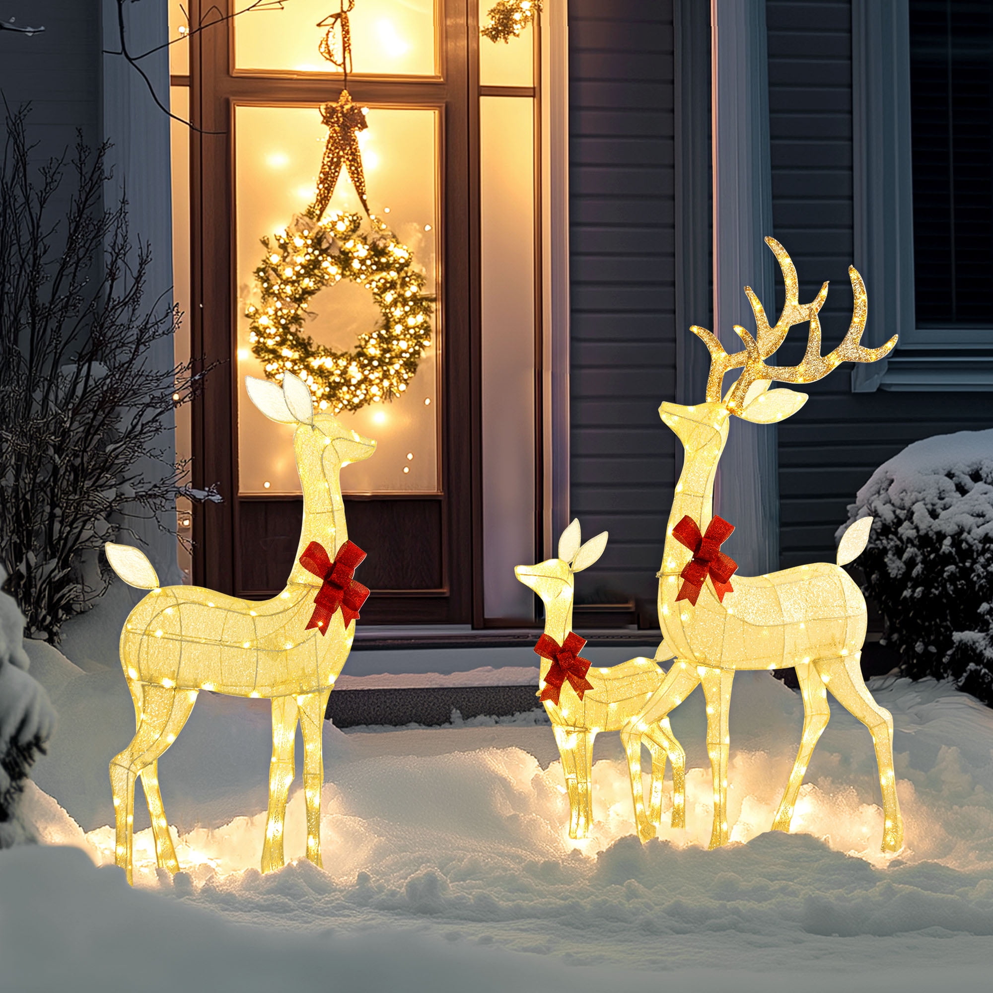 Outsunny Light Up Christmas Deer Family, Set of 3 Lighted Reindeer ...