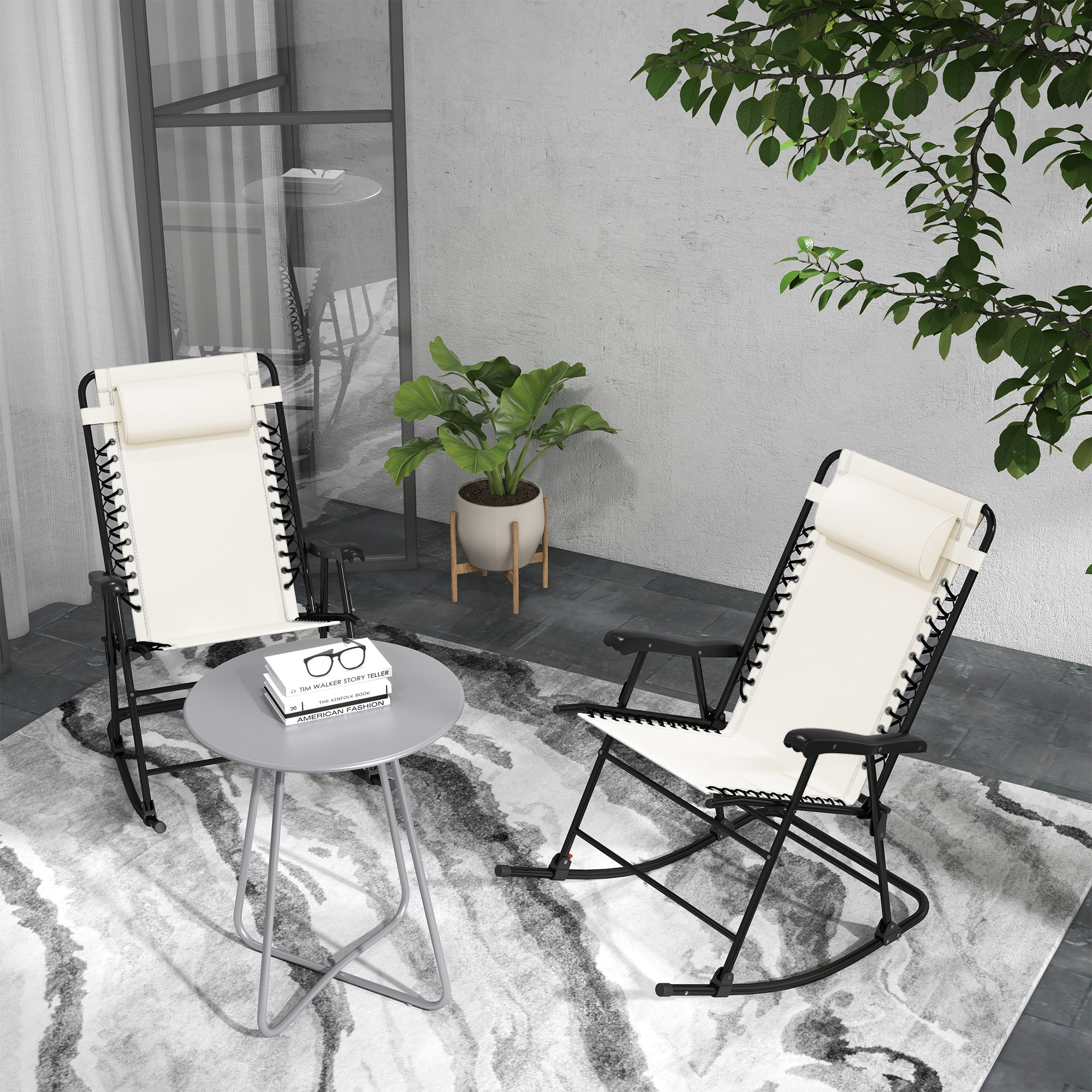 Outsunny Mesh Patio Folding Rocking Chair Set, Porch Lawn Furniture ...
