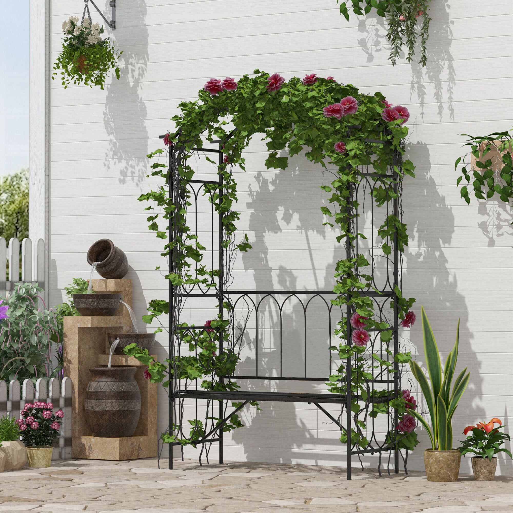 Outsunny Metal Trellis Arbor Bench, 45.25" L x 19.75" W x 80" H, 484 ...