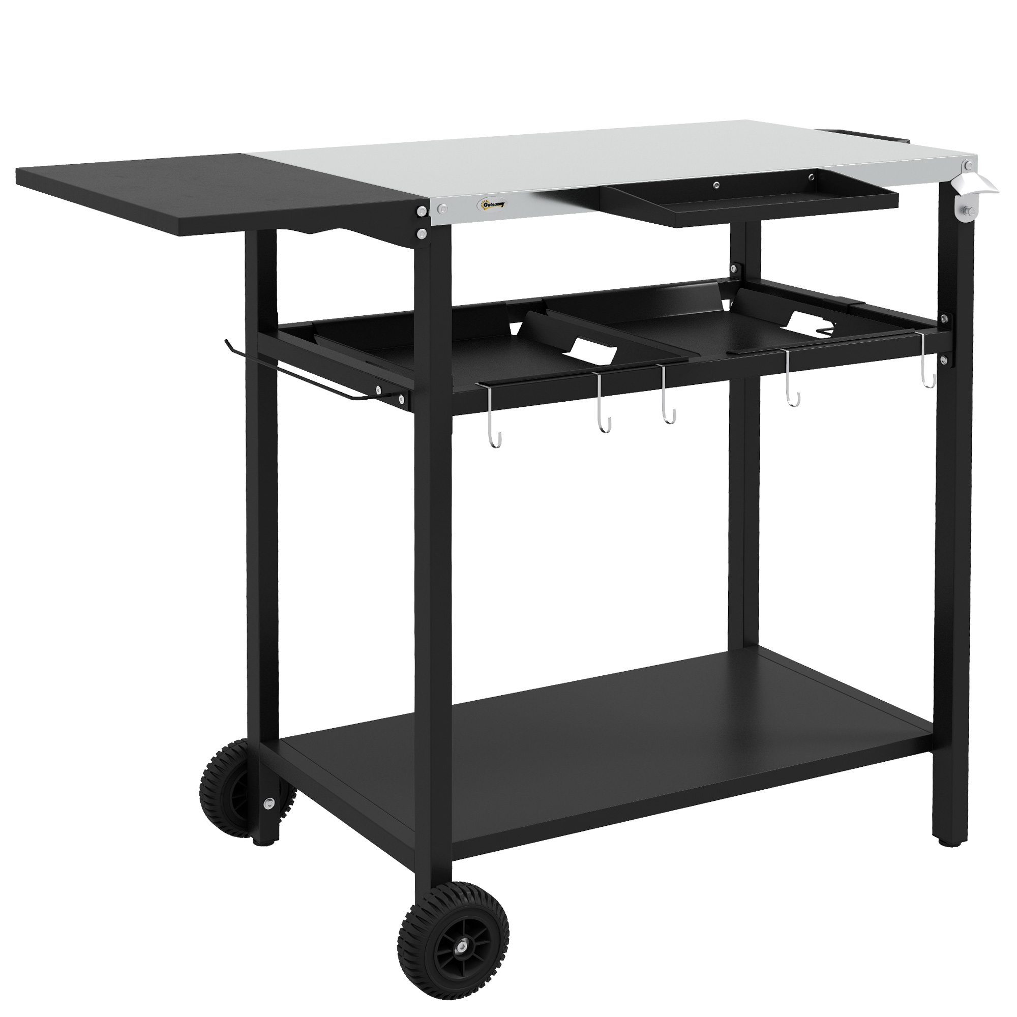 Gymax 2-Tier Acacia Rolling Kitchen Trolley Cart Dining Serving Cart ...