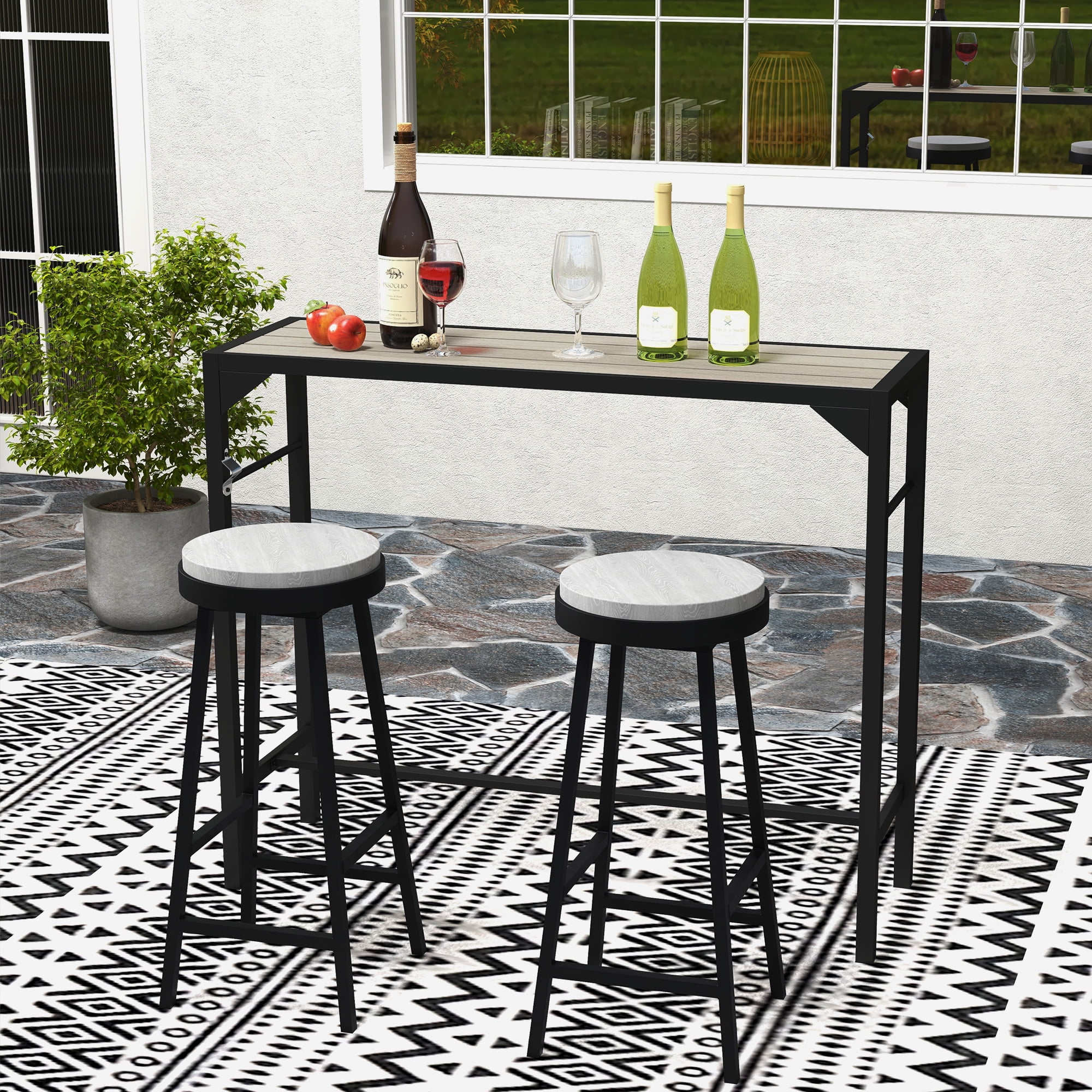 "Outsunny 47"" Patio Outside Metal Bar Table with Built-In Bottle ...