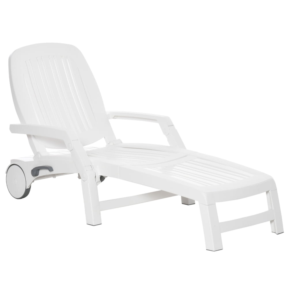 Outsunny Outdoor Chaise Lounge Chair with Wheels and Storage Box Waterproof Folding Pool & Beach ...