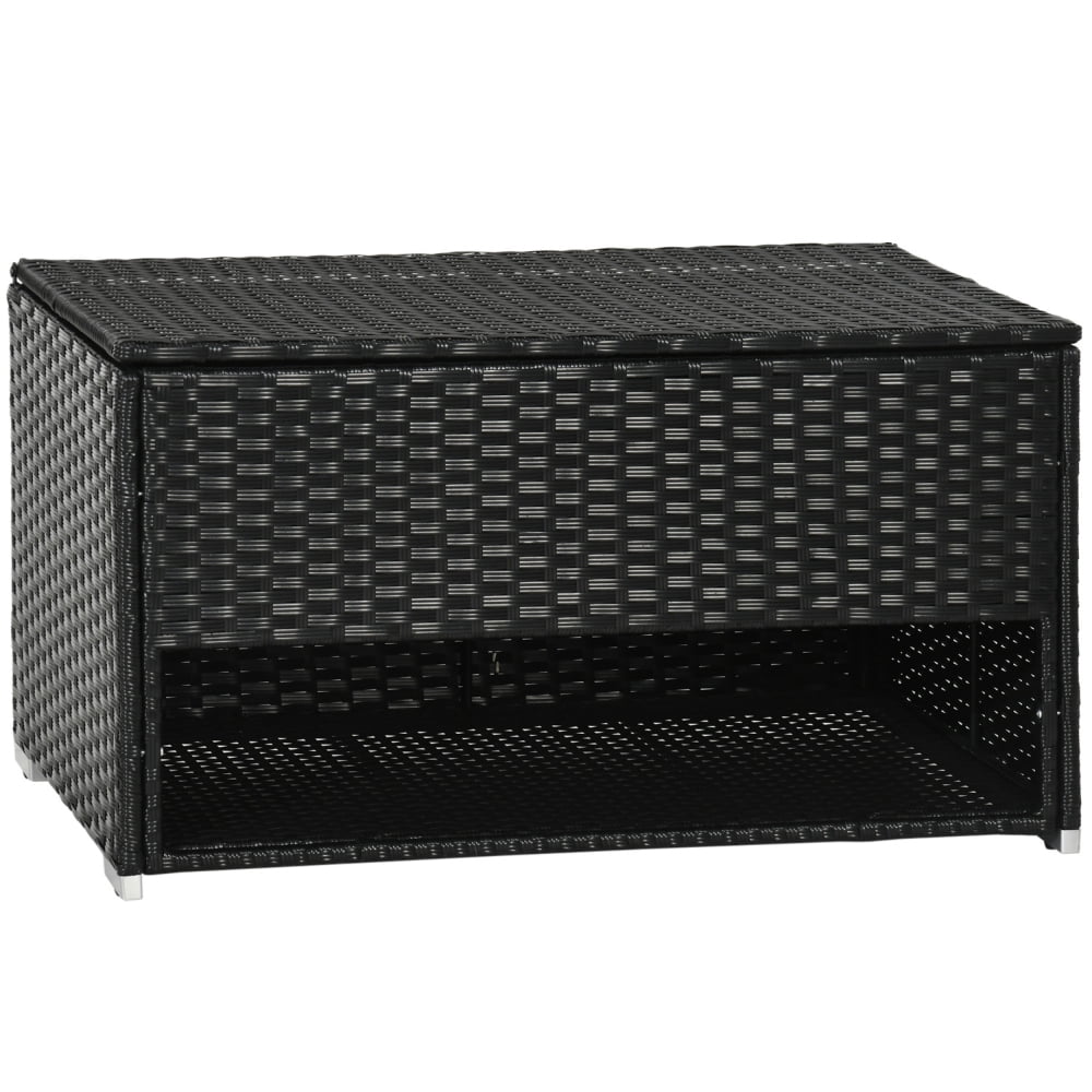 Outsunny Outdoor Deck Box & Shoe Storage PE Rattan Wicker Towel Rack ...