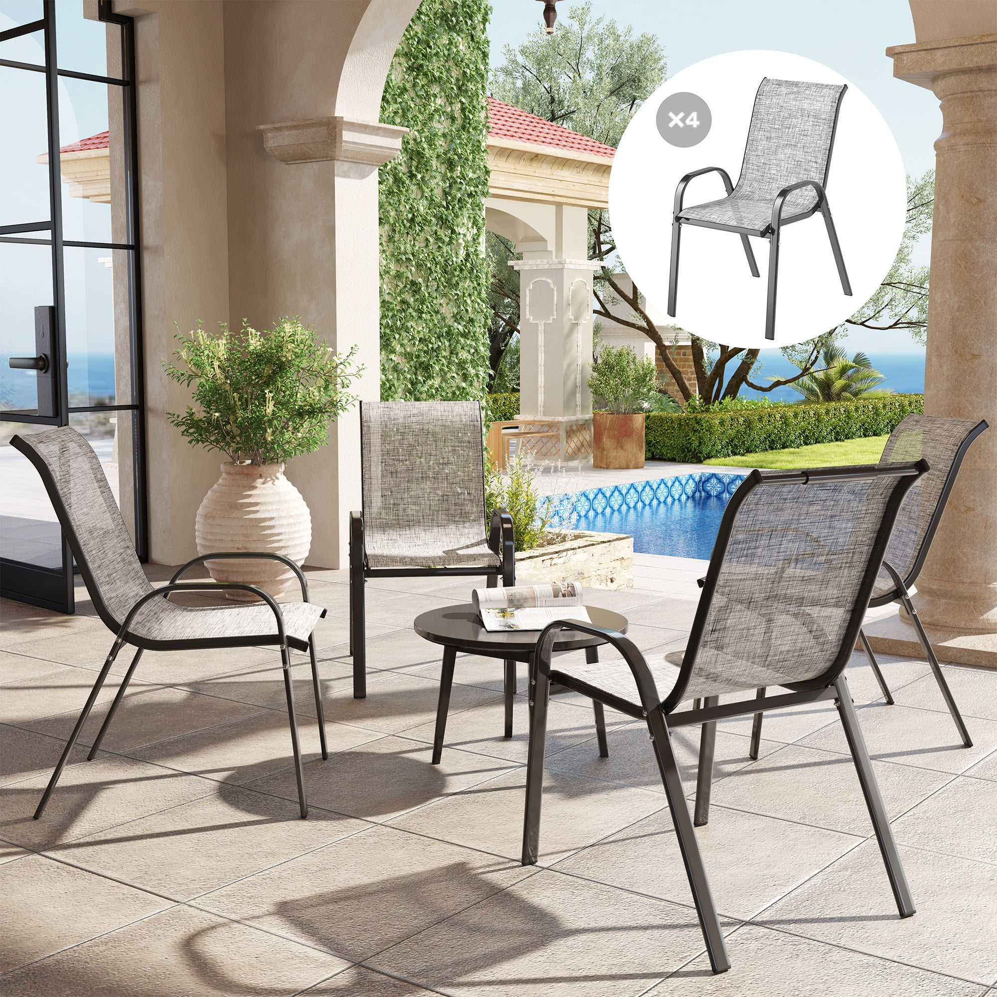 Outsunny Outdoor Dining Chairs Set of 4, Stackable Outdoor Patio Chairs ...
