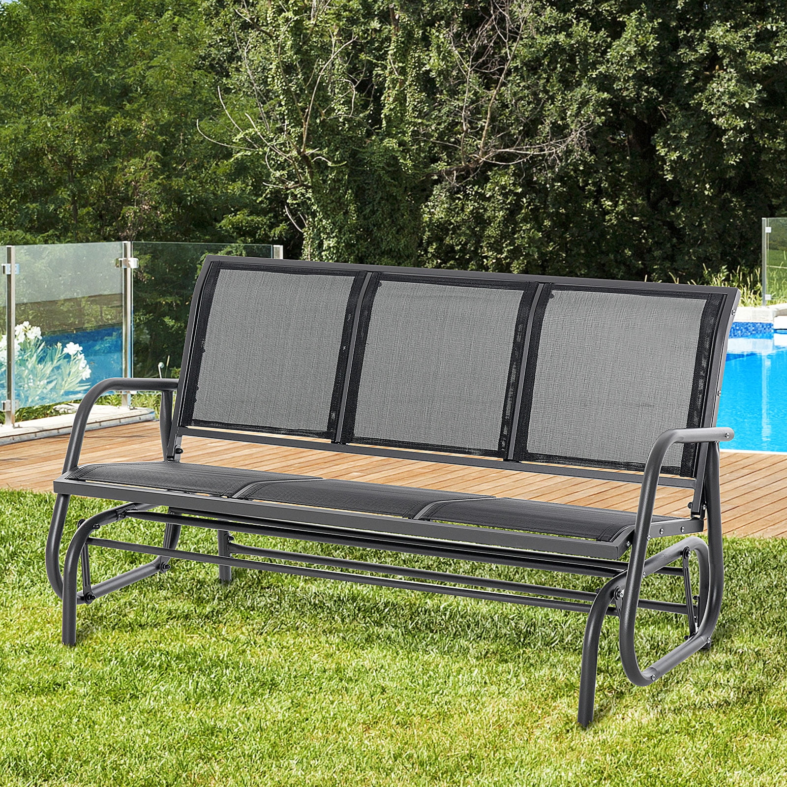 Outsunny Patio Porch Furniture, Outdoor Metal Glider Bench for 3 People ...