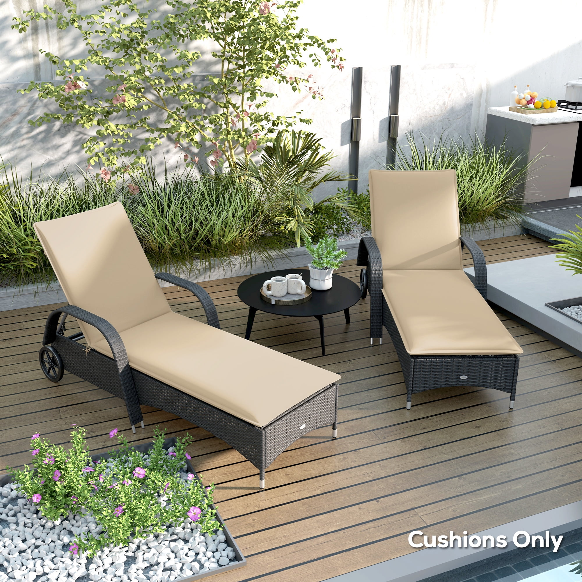 Outsunny Outdoor Lounge Chair Cushion Set of 2, Foldable Patio Chaise ...