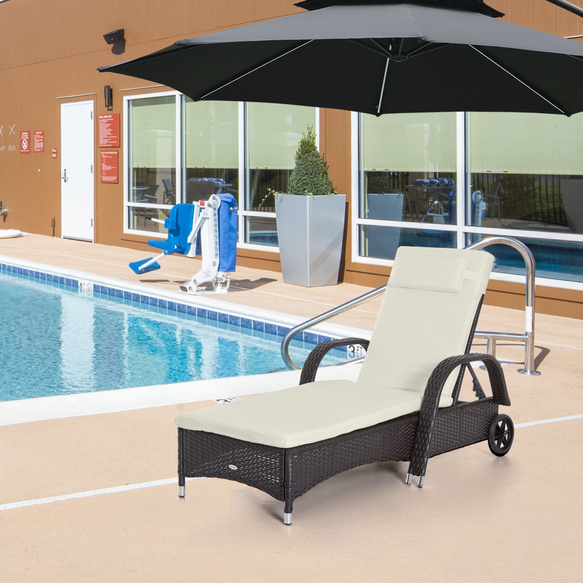 Outsunny Outdoor PE Rattan Sun Bathing Patio Pool Lounger with Cushion ...