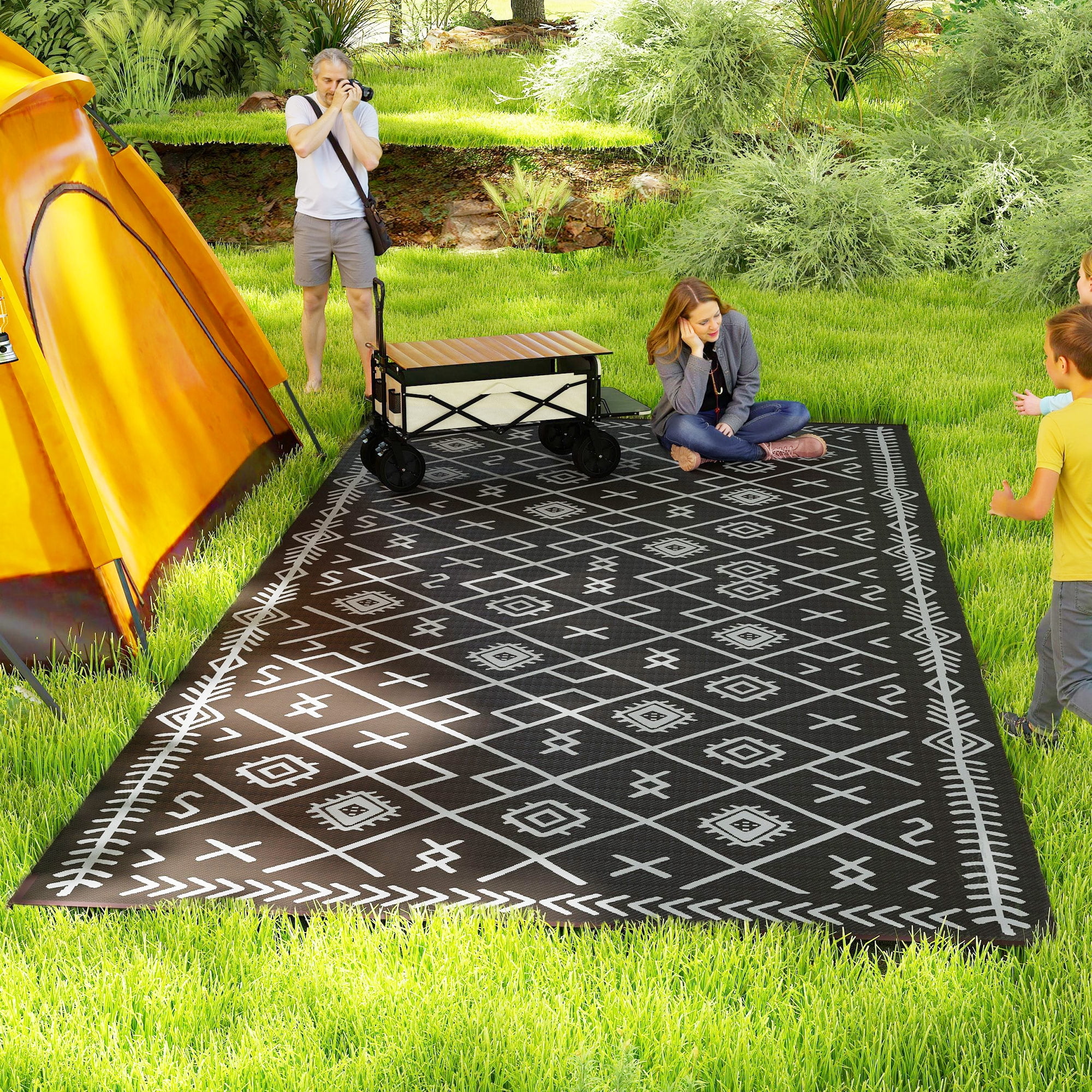 Outsunny Outdoor Patio Rug, Large Camping Carpet with Carrying Bag, 9 ...