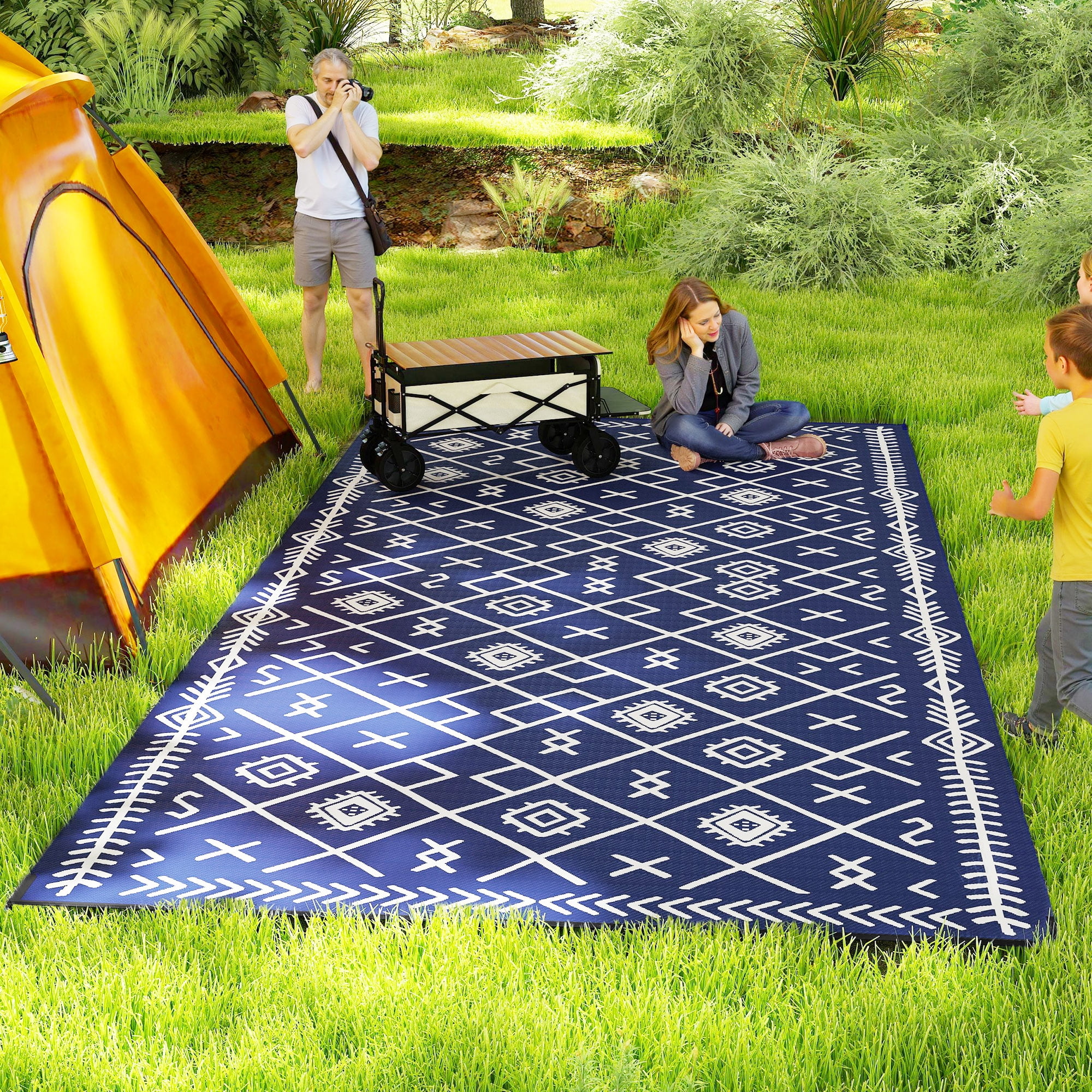 Outsunny Outdoor Patio Rug, Large Camping Carpet with Carrying Bag, 9 ...
