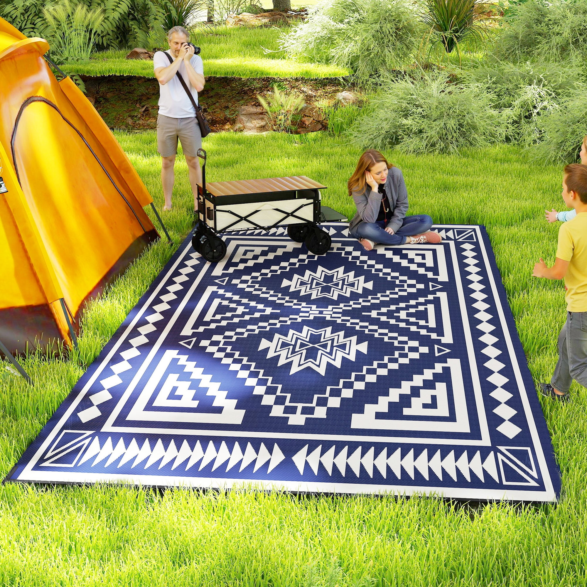Outsunny Outdoor Patio Rug, Large Camping Carpet with Carrying Bag, 9 ...