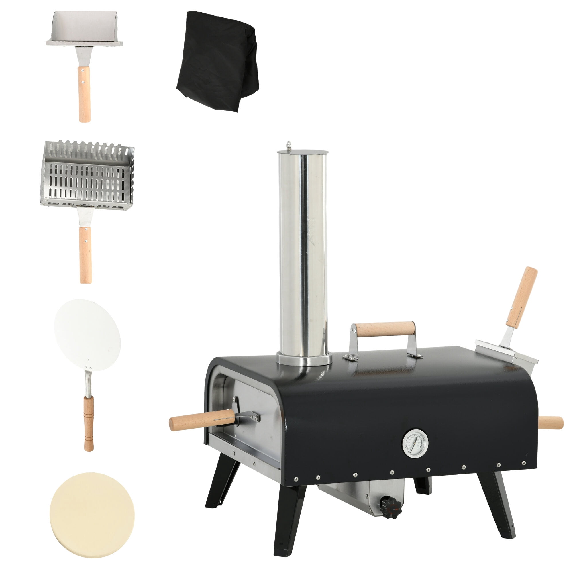 Outsunny Outdoor Pizza Oven With 12" Rotating Stone, Peel And Cover ...