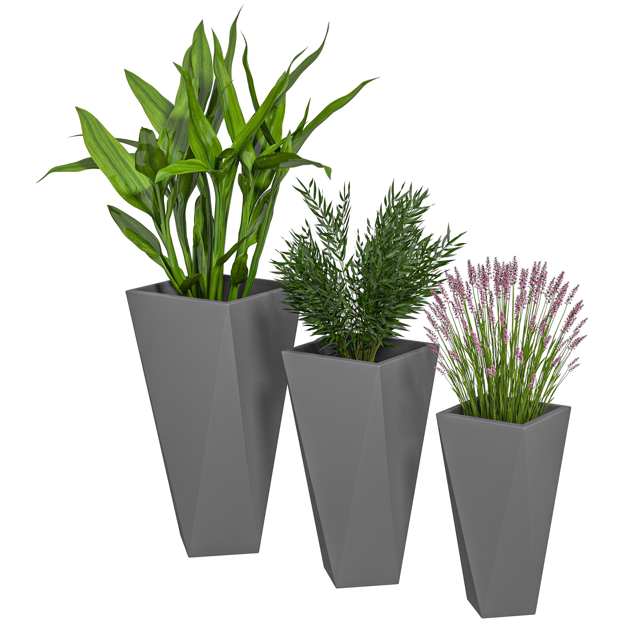 Outsunny Outdoor Planters Set of 3 with Drain Holes, Flower Pots, Alt ...