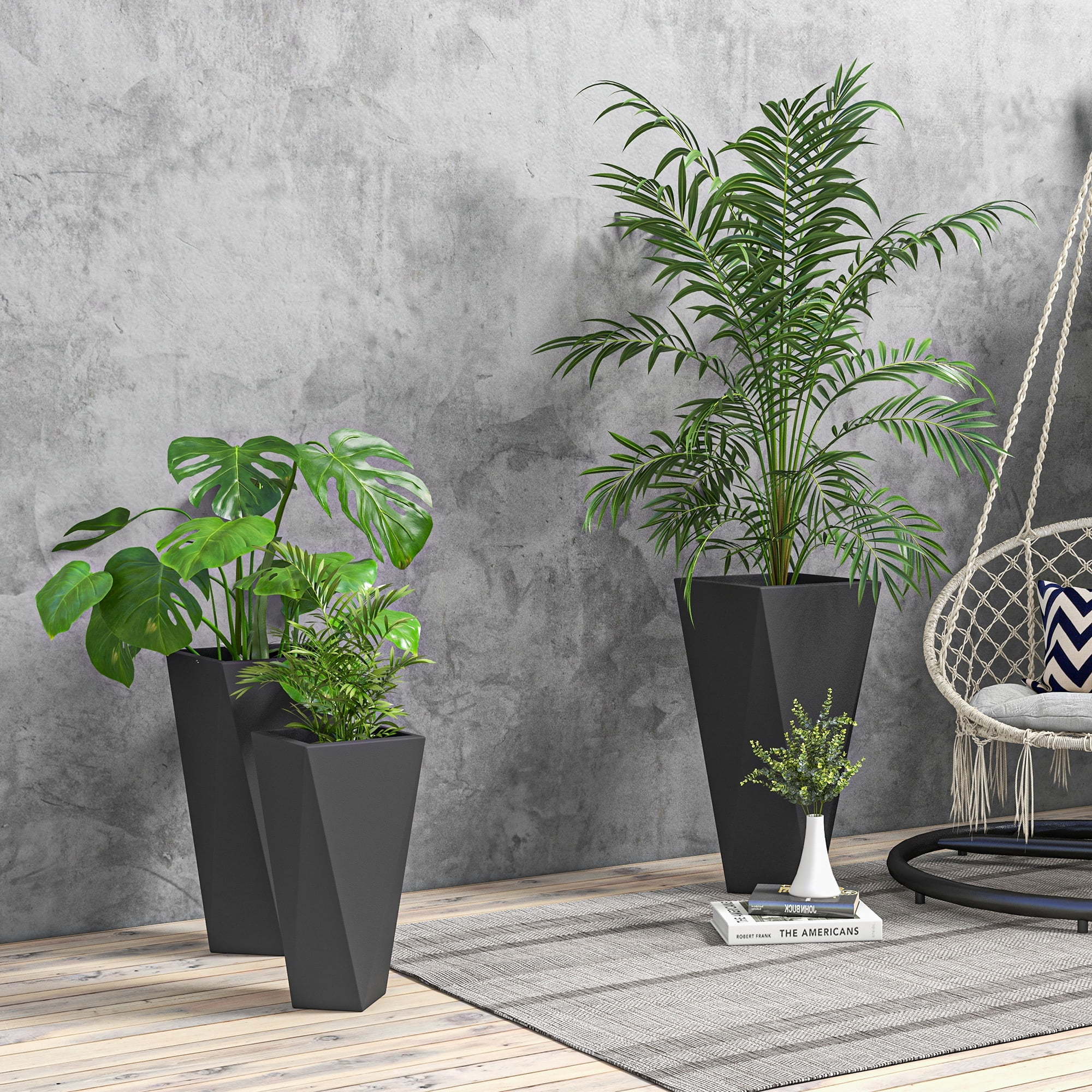 Outsunny Outdoor Planters Set of 3 with Drainage Holes, Flower Pots ...