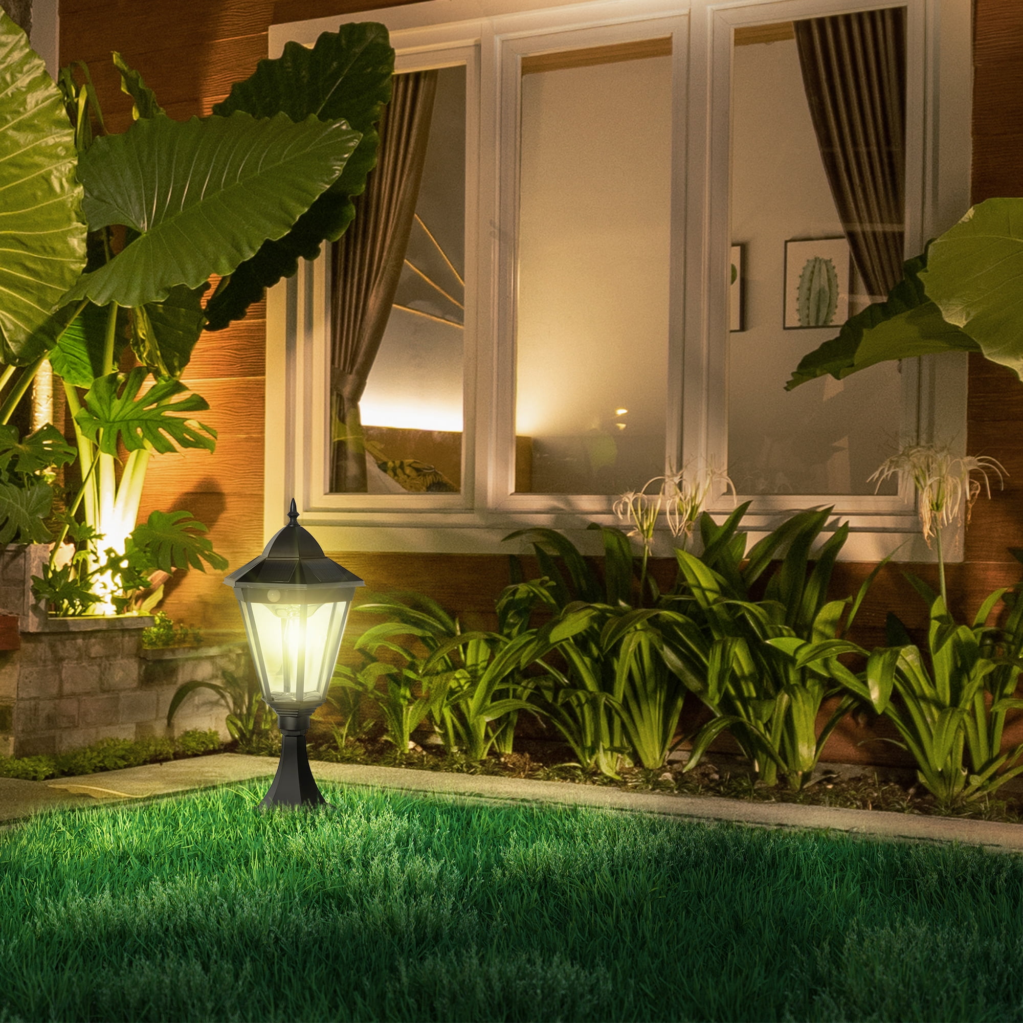 Outsunny Solar Powered Outdoor Post Light, Waterproof Black Aluminum ...