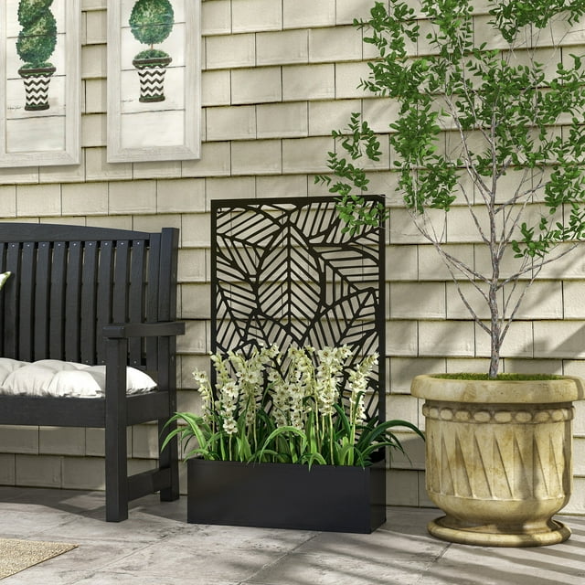 Outsunny Planter Box and Outdoor Privacy Screen, Wall-Mounted or ...